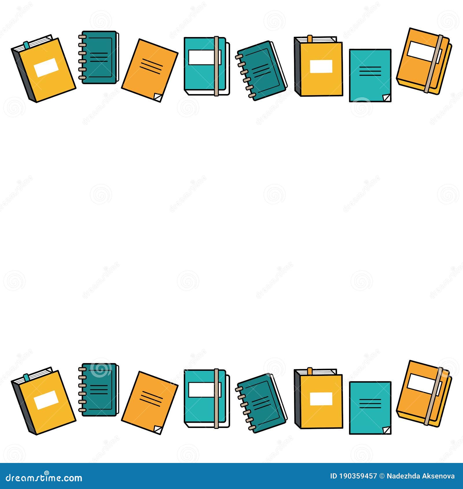 Border with Spring-loaded Notebooks, Books, and Sketchbooks . Space for ...