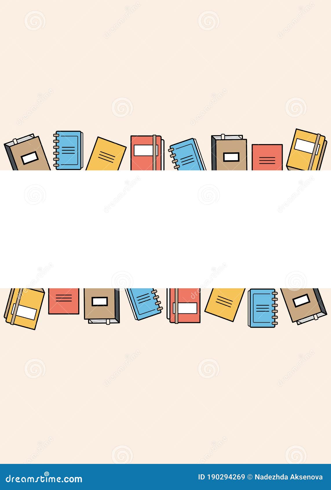 Border with Spring-loaded Notebooks, Books, and Sketchbooks . Space for ...