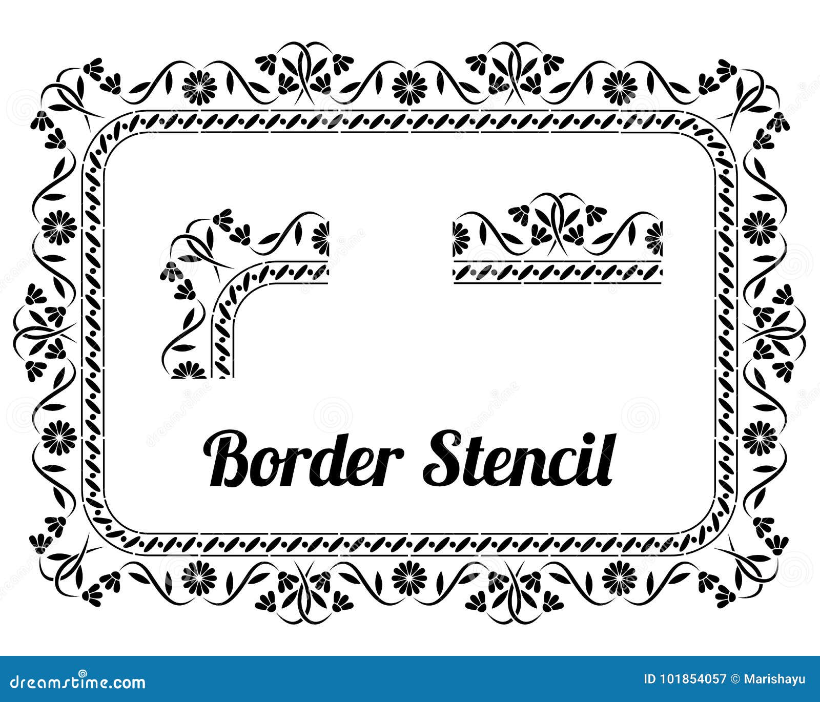 Border Stencil with Flowers Stock Illustration - Illustration of ...