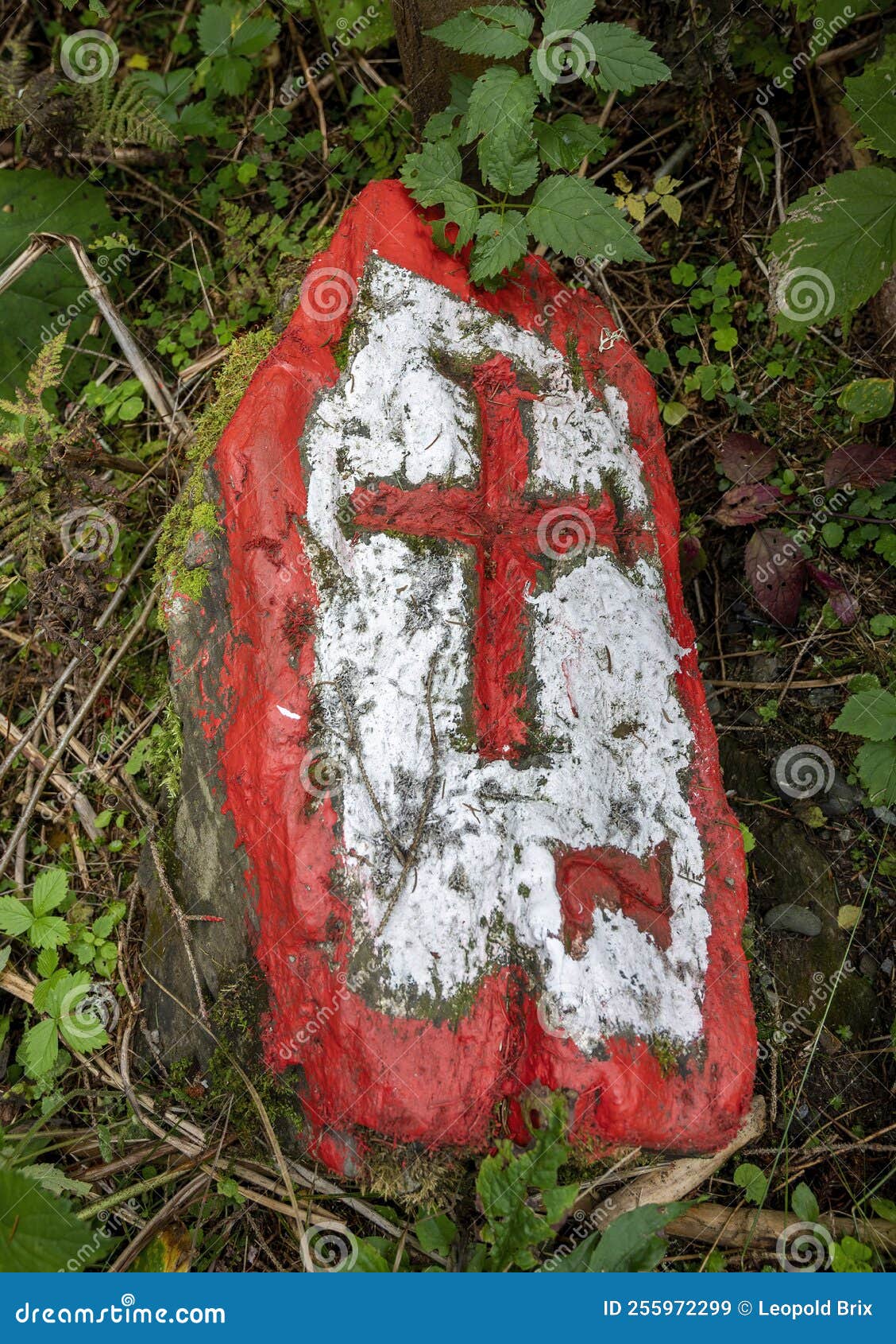 Border Stone with Red Cross Stock Image - Image of stone, mark: 255972299