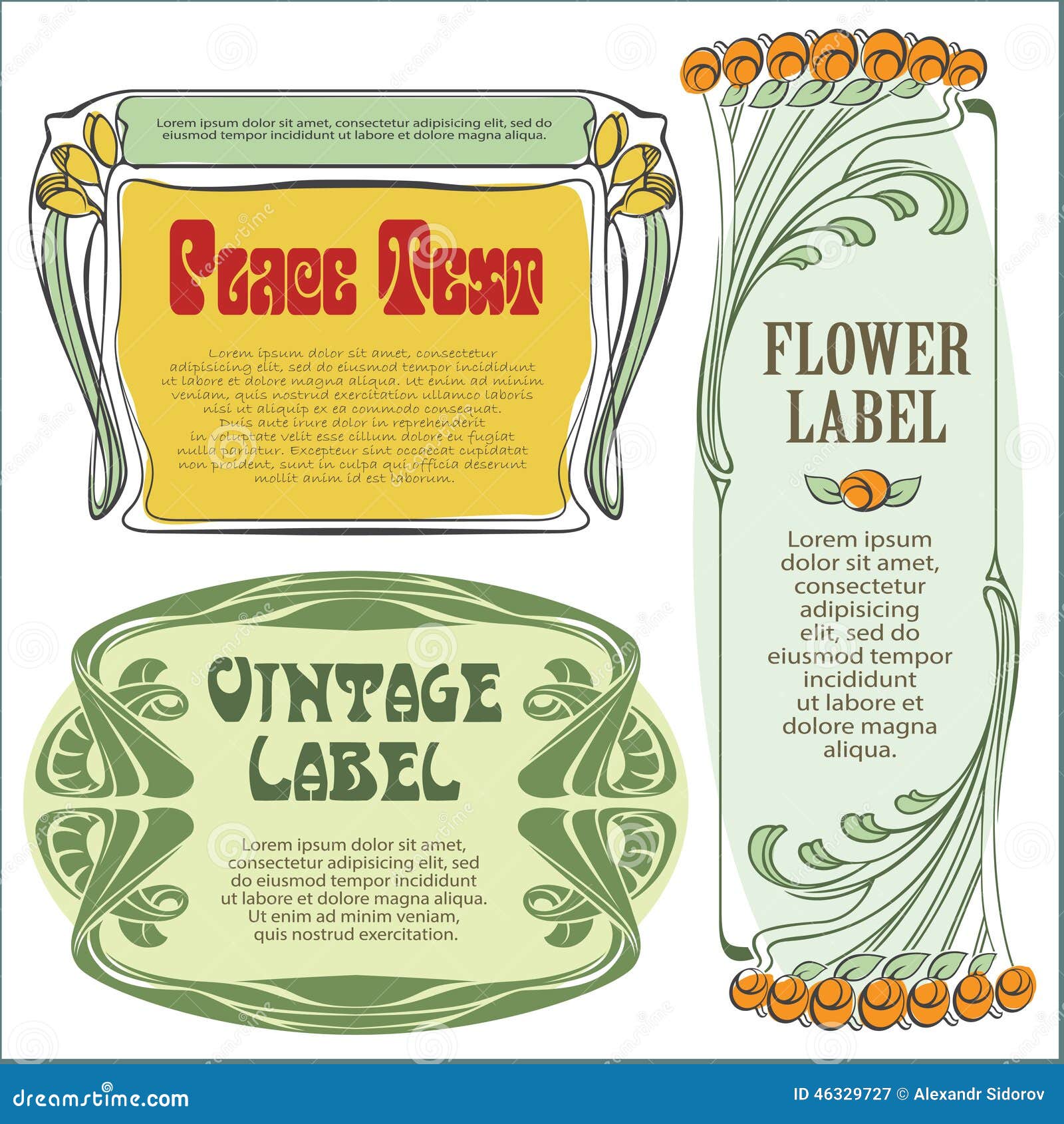 Border Style Labels on Different Topics with Flower Stock Vector ...