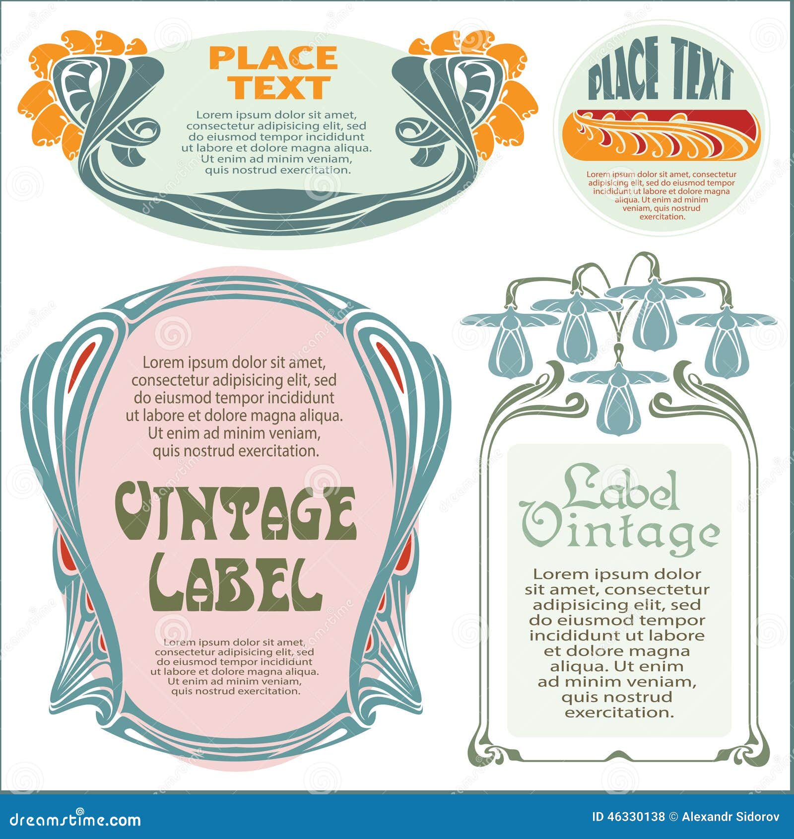 Border Style Labels on Different Topics with Flower Stock Vector ...