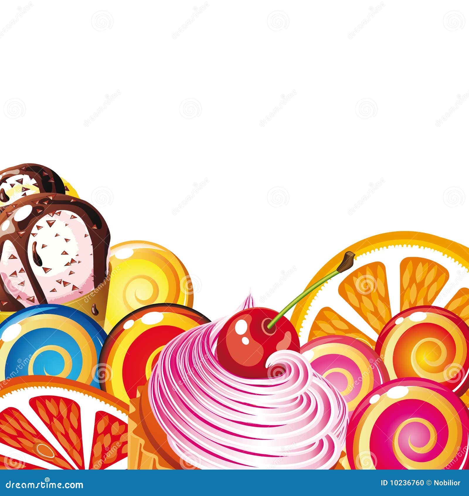 Border of Sweets, Cakes, Fruit, Berries Stock Vector - Illustration of ...