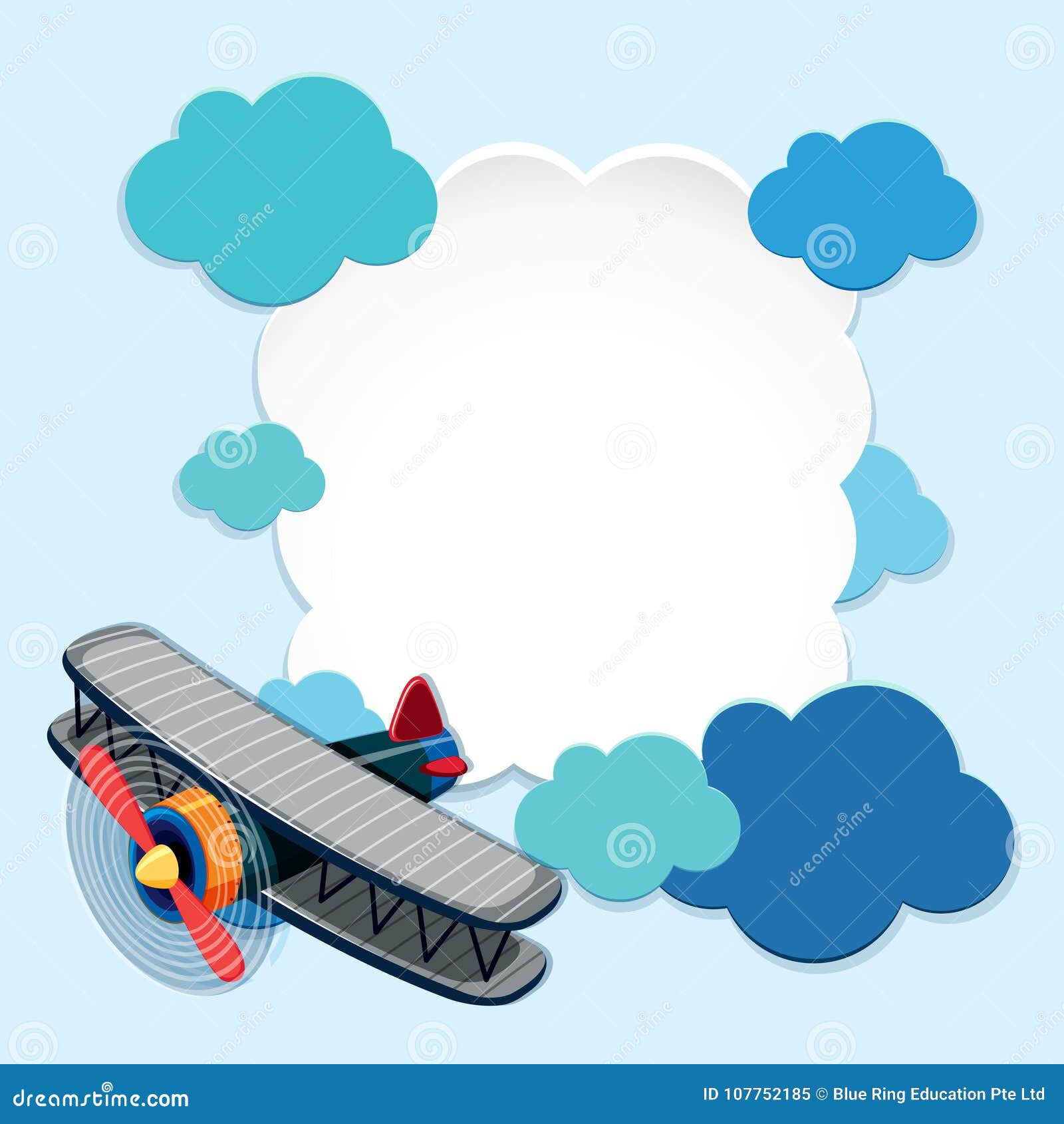 Border Template with Airplane and Blue Clouds Stock Vector ...