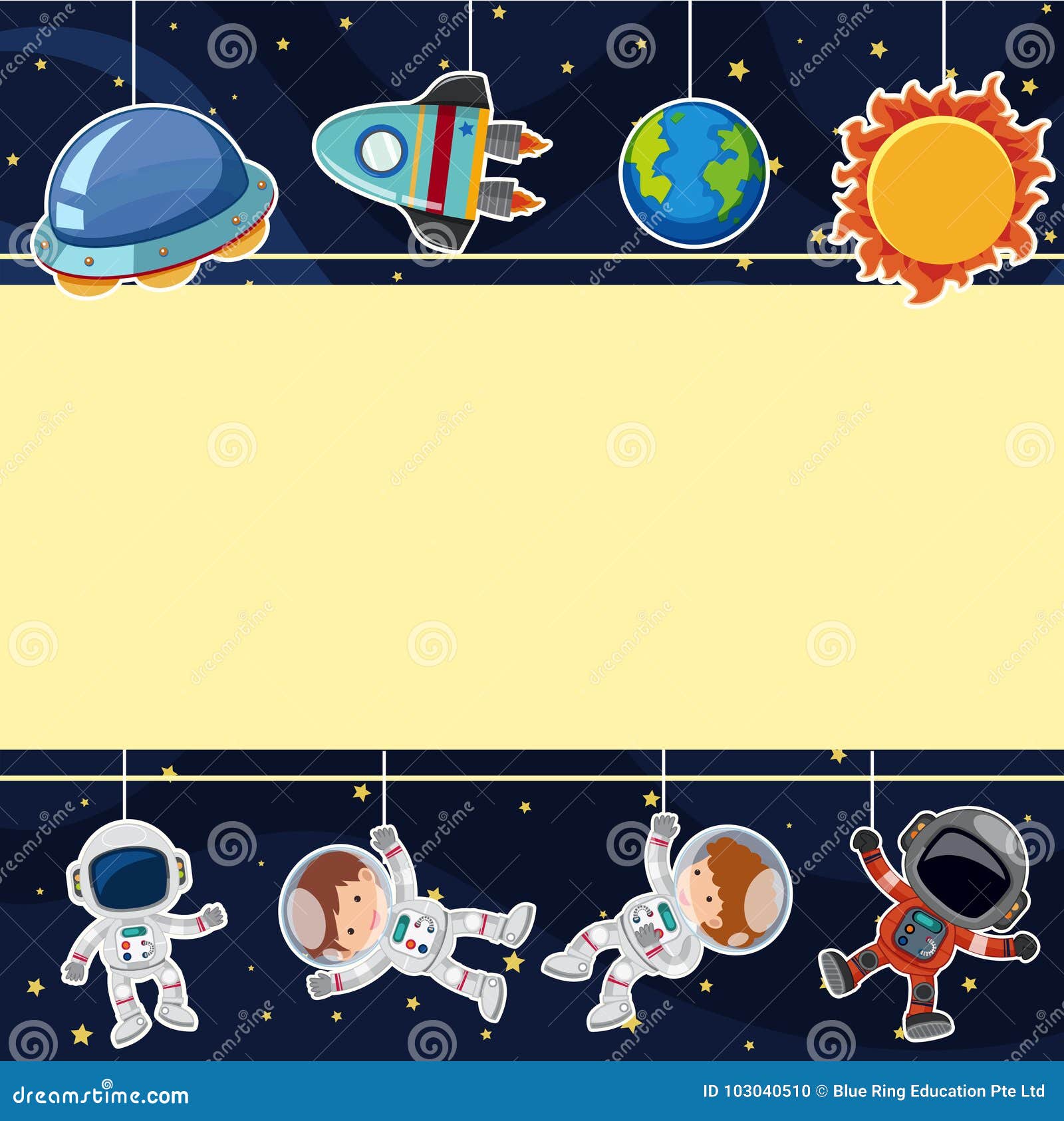 Border Template with Astronauts in Space Stock Vector - Illustration of ...