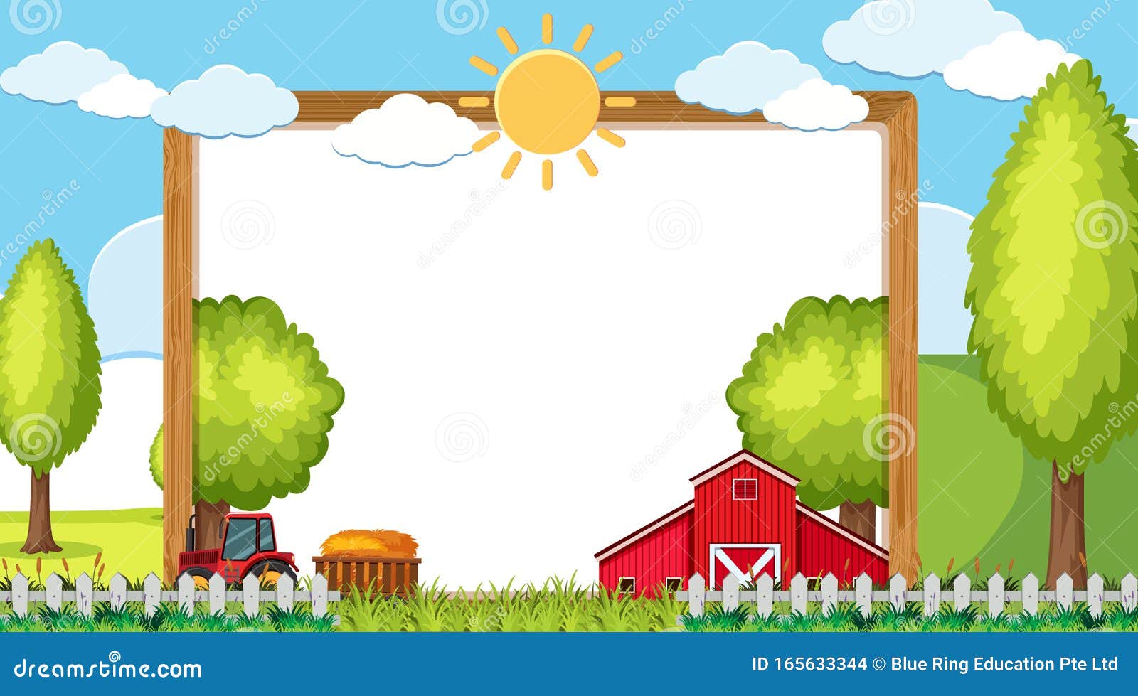 Border Template with Barn and Tractor on the Farm Stock Illustration ...