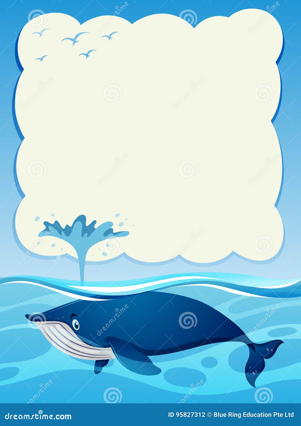 Border Template with Blue Whale in the Ocean Stock Vector ...