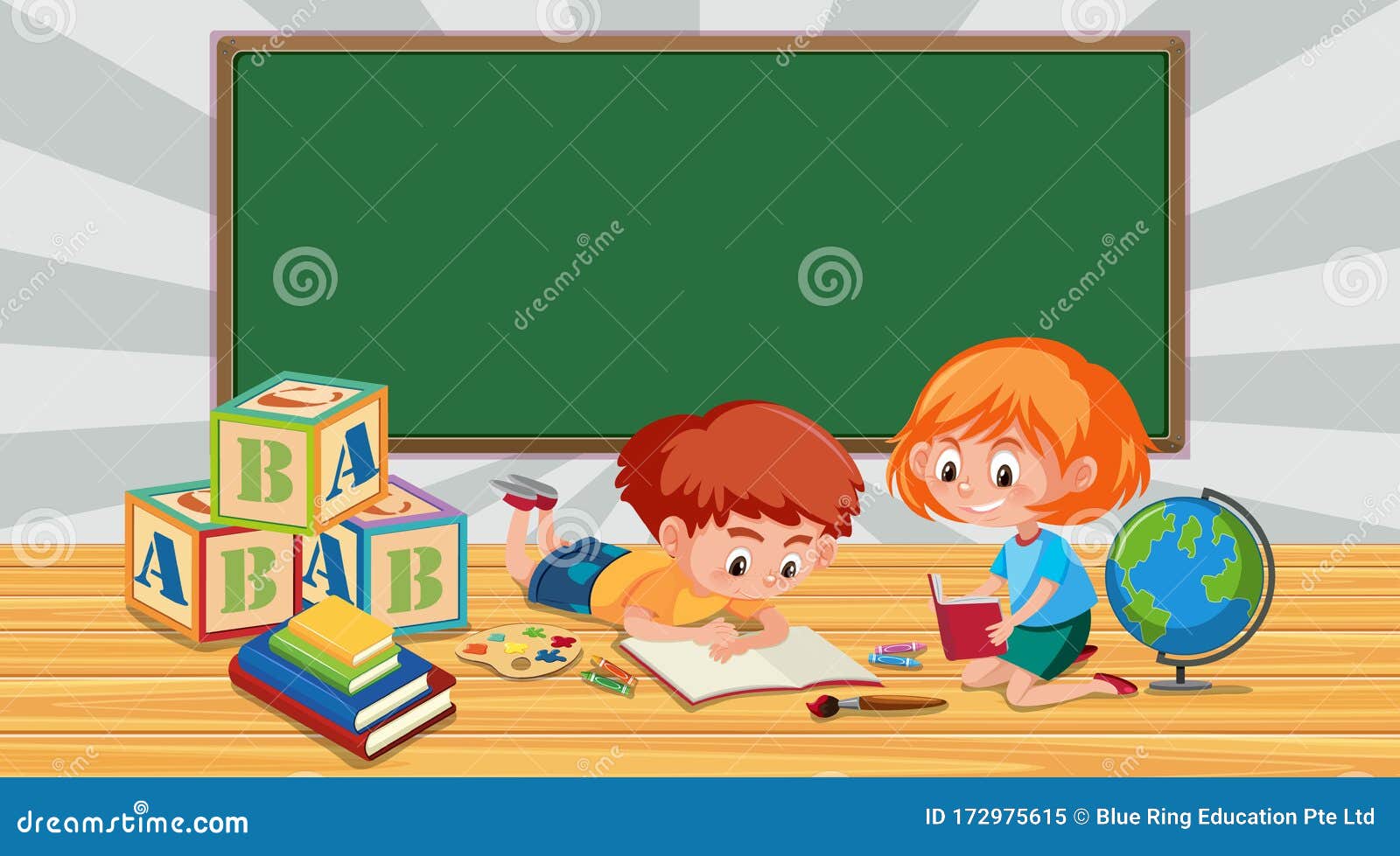 Border Template with Boy and Girl Reading Books Stock Vector ...