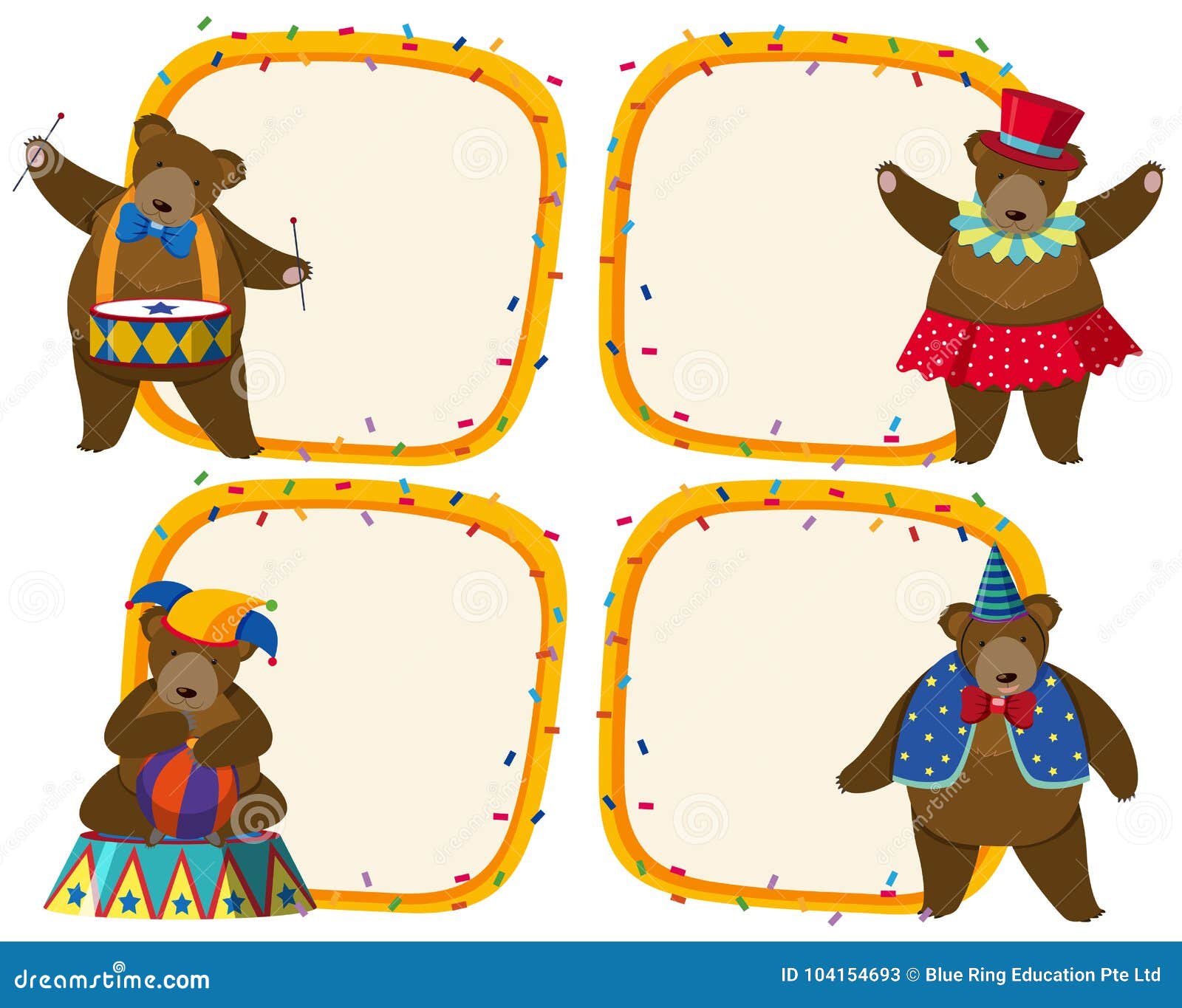 Border Template with Brown Bear in Circus Stock Vector - Illustration ...