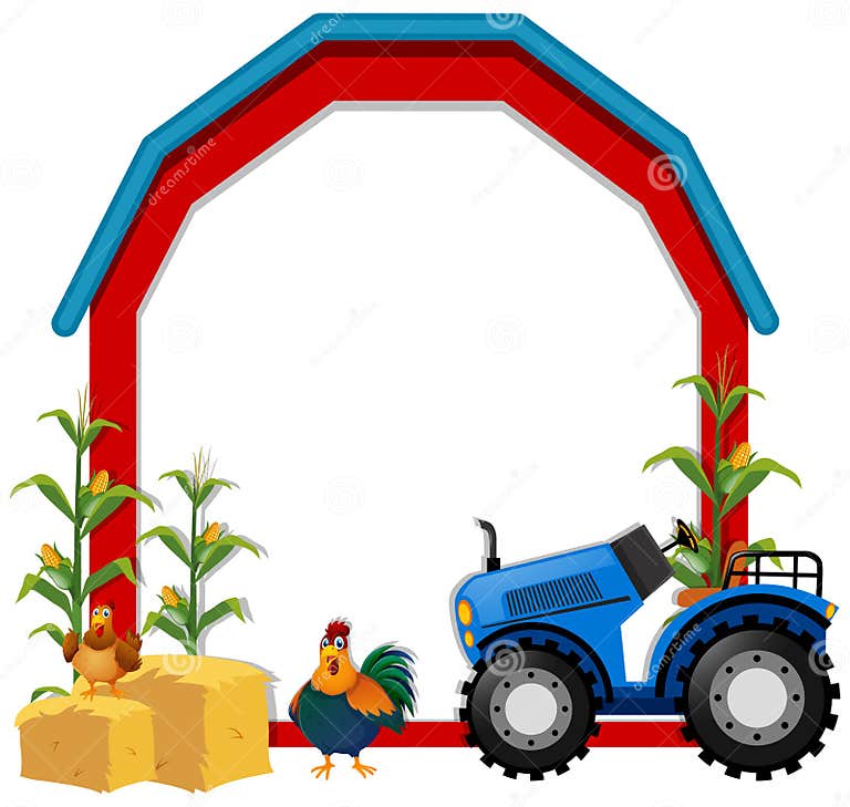 Border Template with Chickens and Tractor Stock Vector - Illustration ...