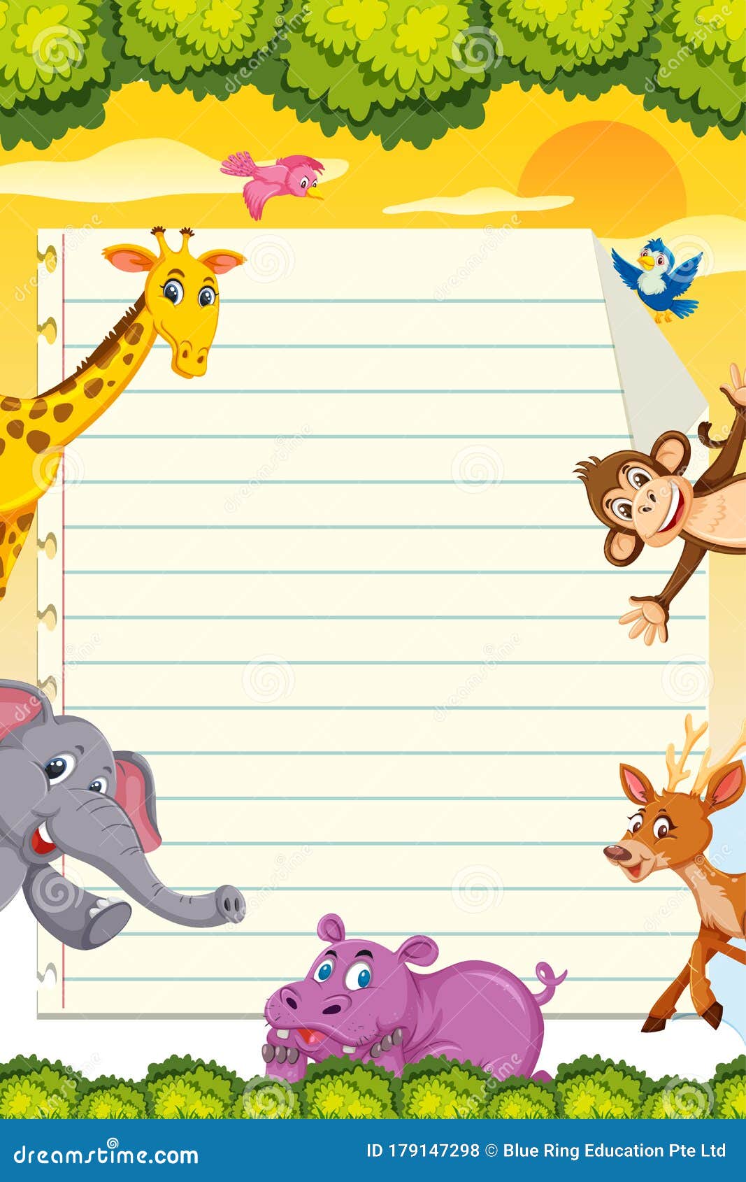 Border Template Design with Many Wild Animals in Background Stock ...