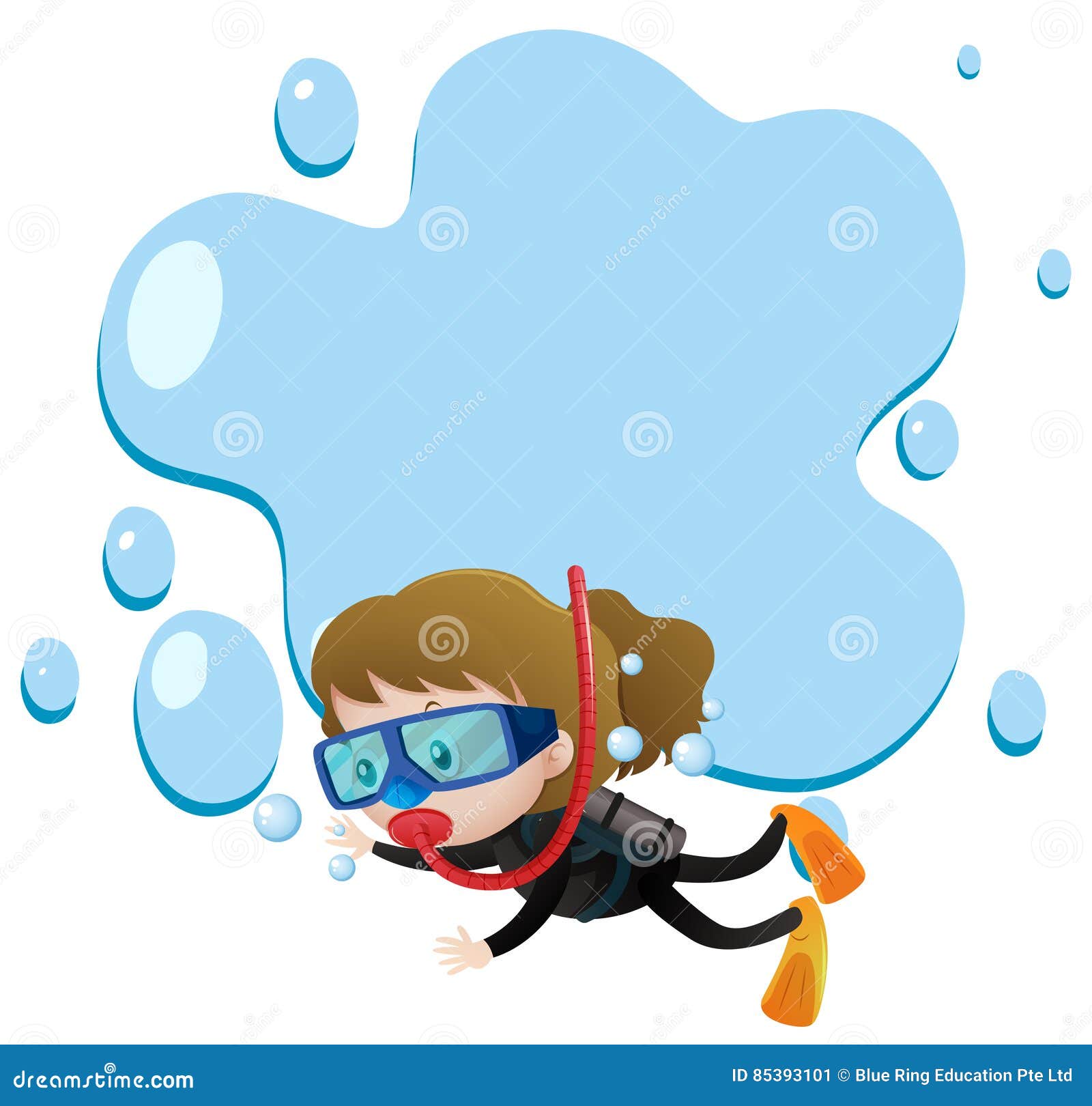 Border Template with Girl Scuba Diving Stock Vector - Illustration of ...
