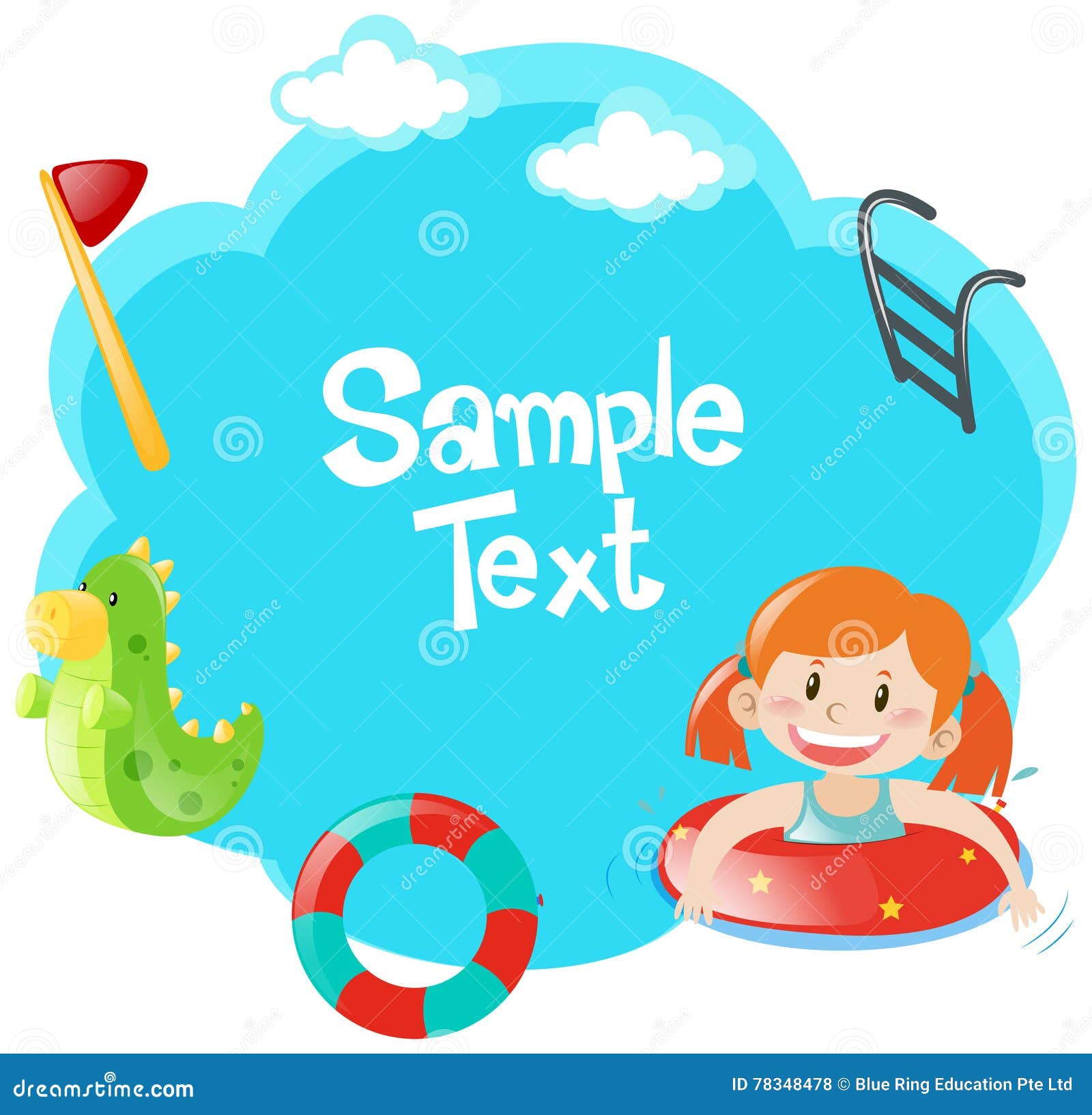 Border Template with Girl Swimming Stock Vector - Illustration of child ...