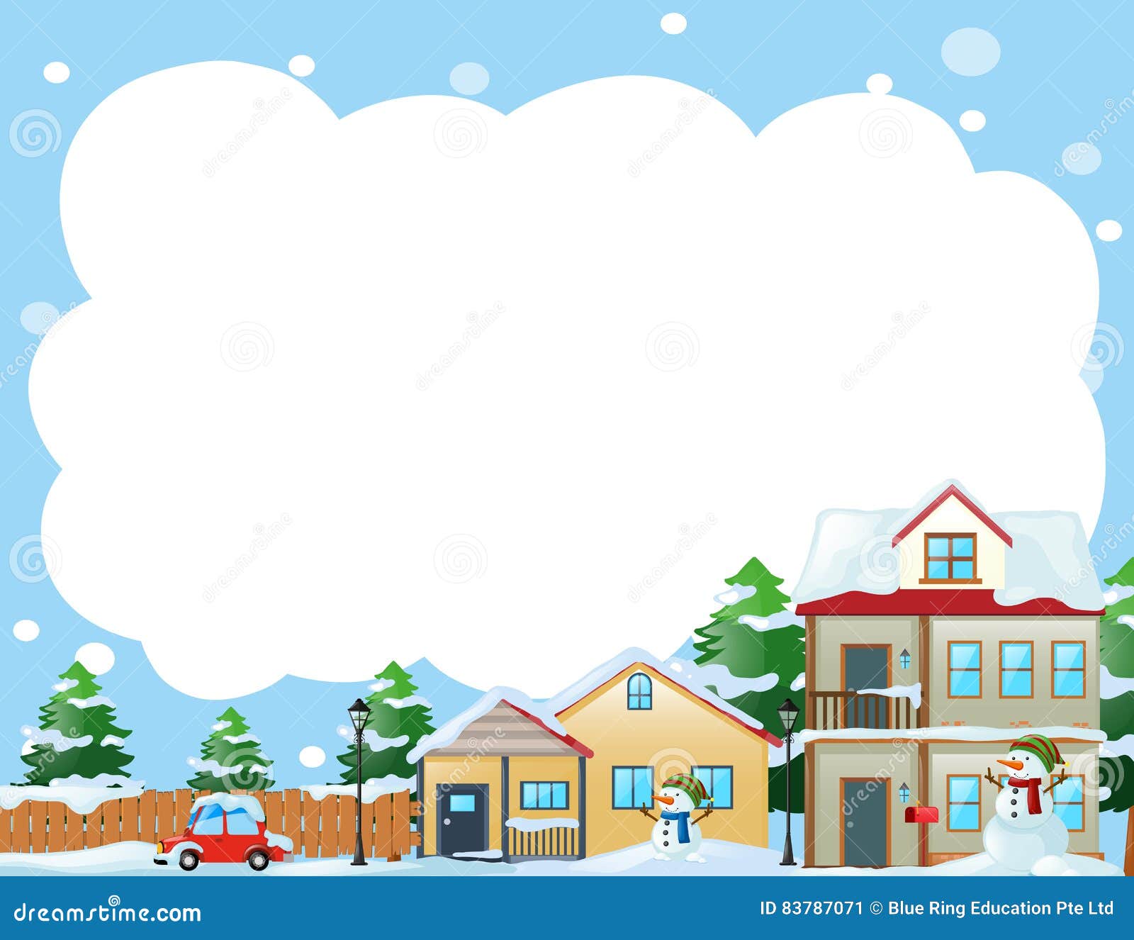 Border Template with Houses in Winter Stock Vector - Illustration of ...