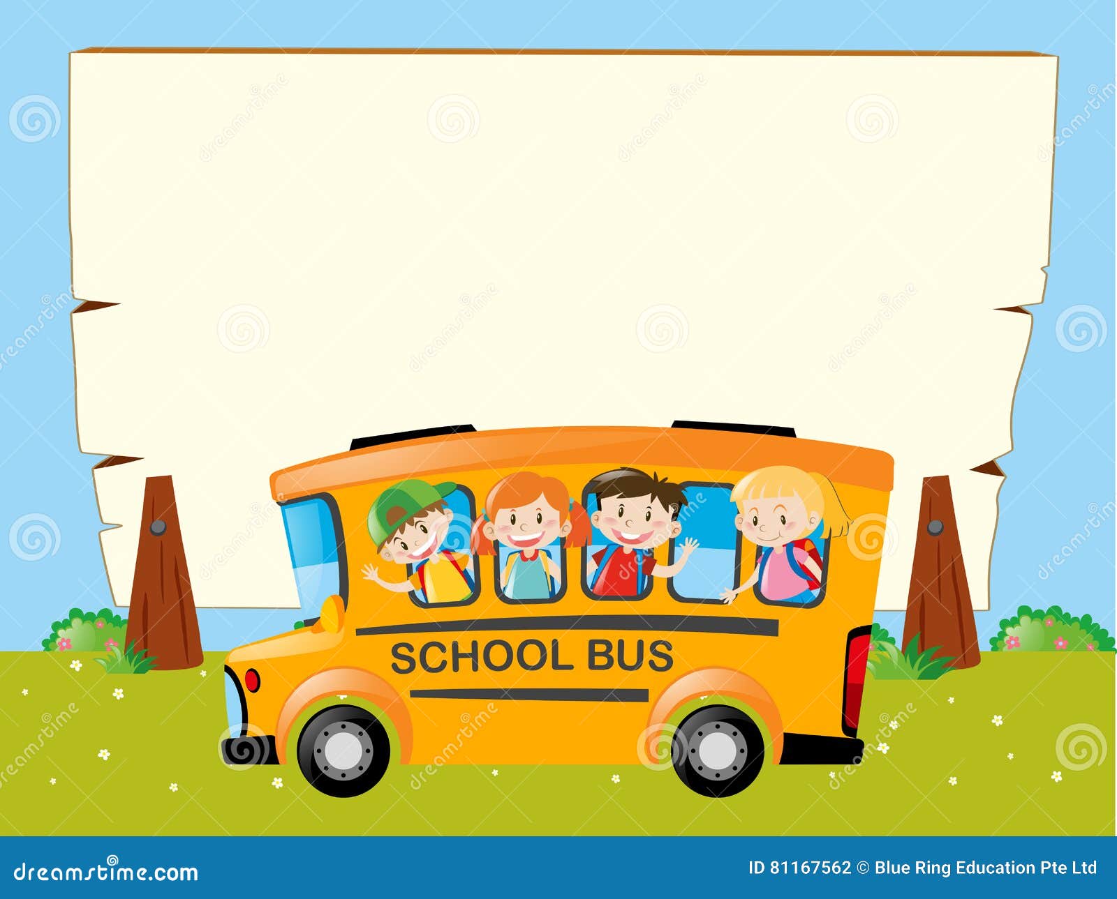 Border Template with Kids on the Bus Stock Vector - Illustration of ...