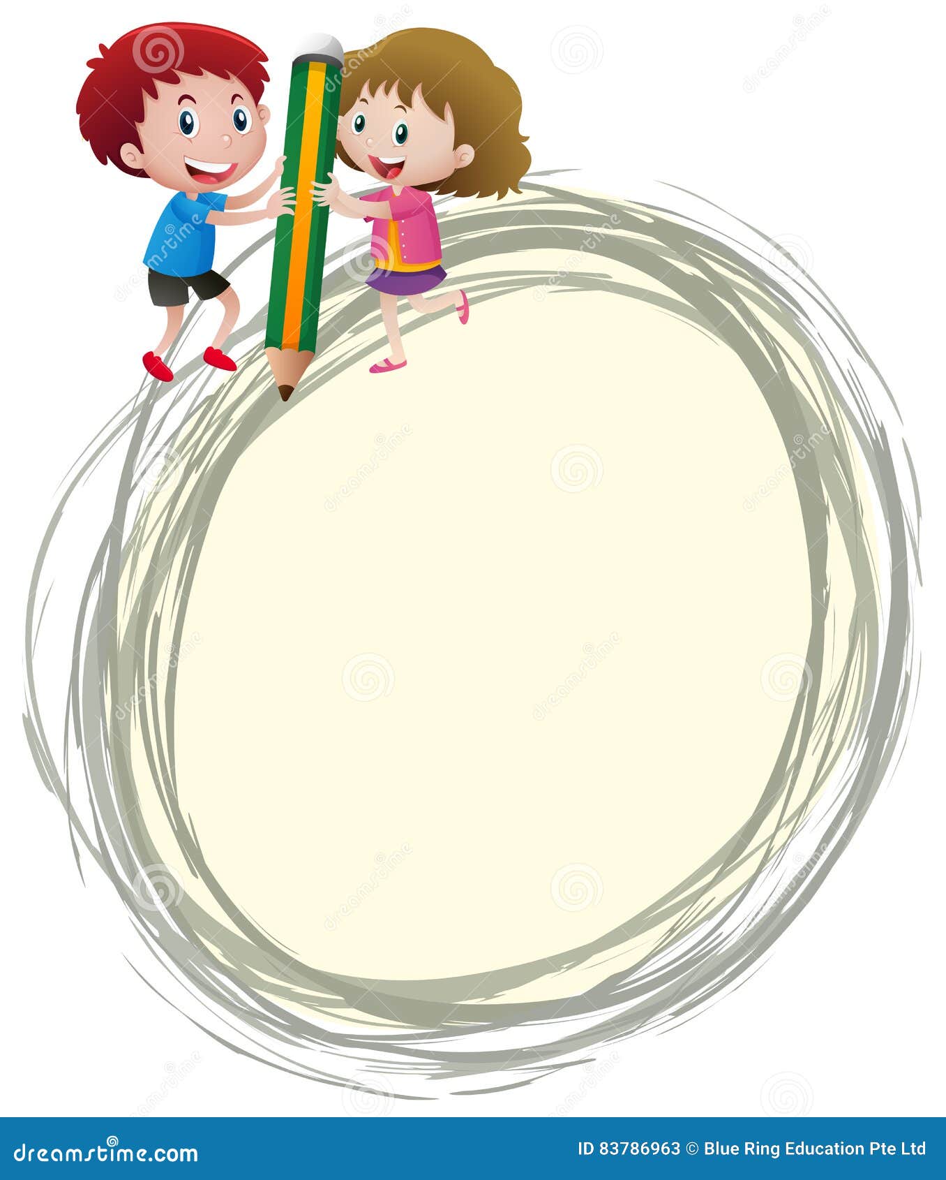 Border Template with Kids and Pencil Stock Vector - Illustration of ...
