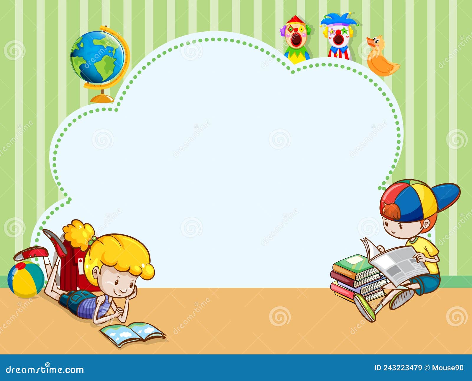 Border Template with Kids Reading Books Stock Vector - Illustration of ...