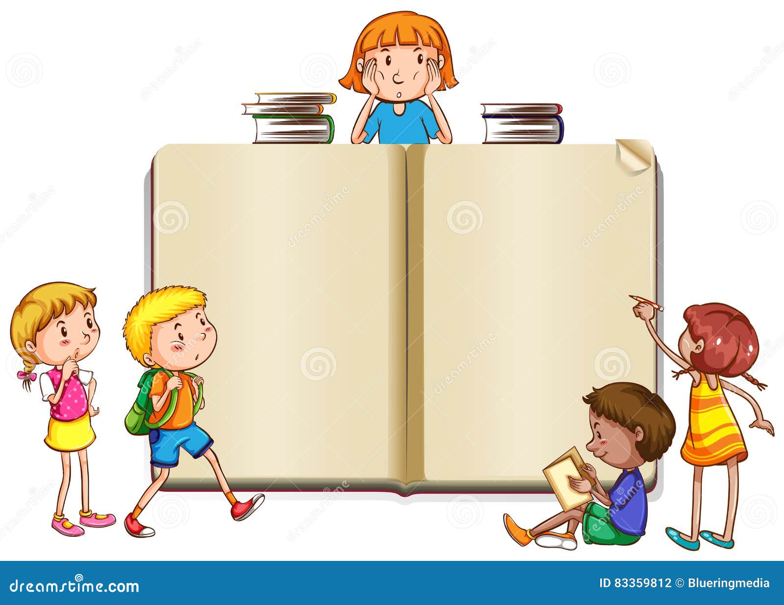 Border Template with Kids Reading Books Editorial Photography ...