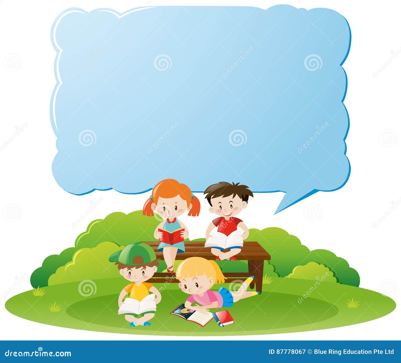 Border Template with Kids Reading Books in Park Stock Vector ...