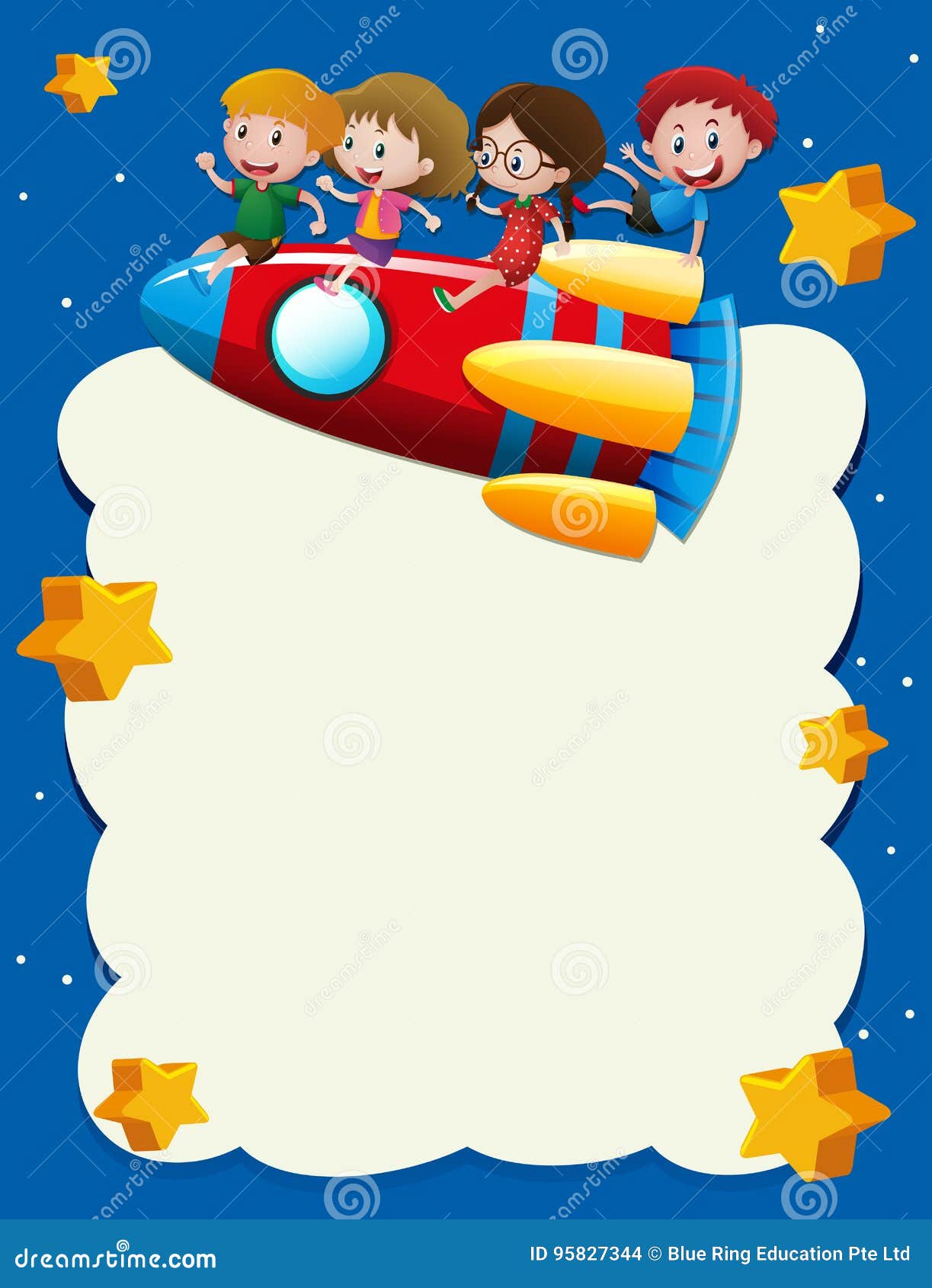 Border Template with Kids Riding on Rocket in Space Stock Vector ...