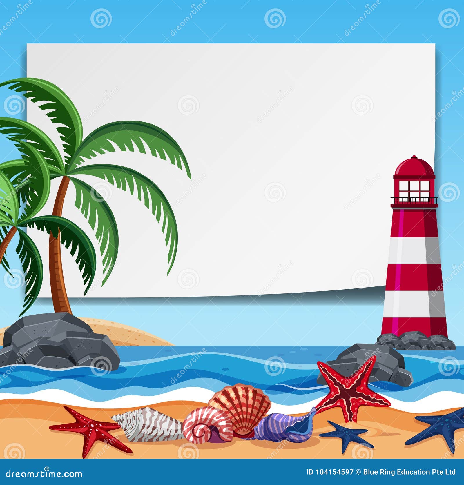 Border Template with Lighthouse and Shells Stock Vector - Illustration ...