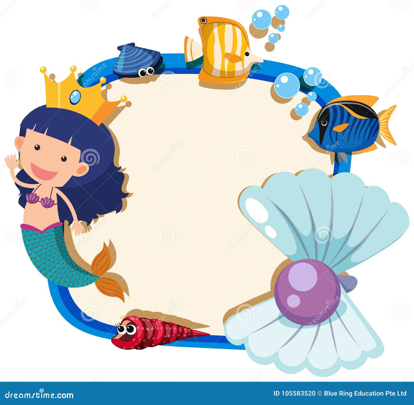 Border Template with Mermaid and Pearl Stock Vector - Illustration of ...