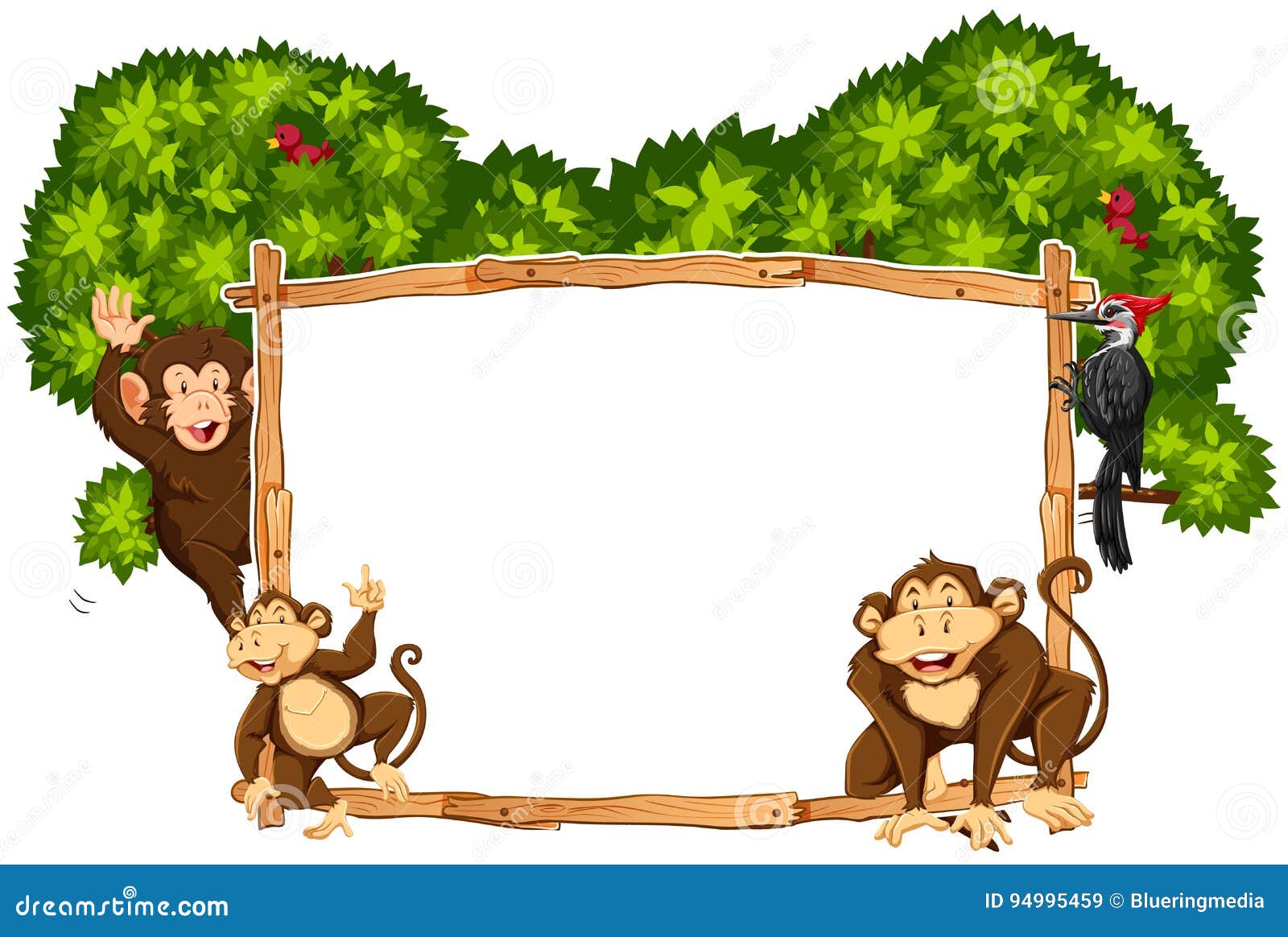Border Template with Monkeys and Toucan Stock Vector - Illustration of ...
