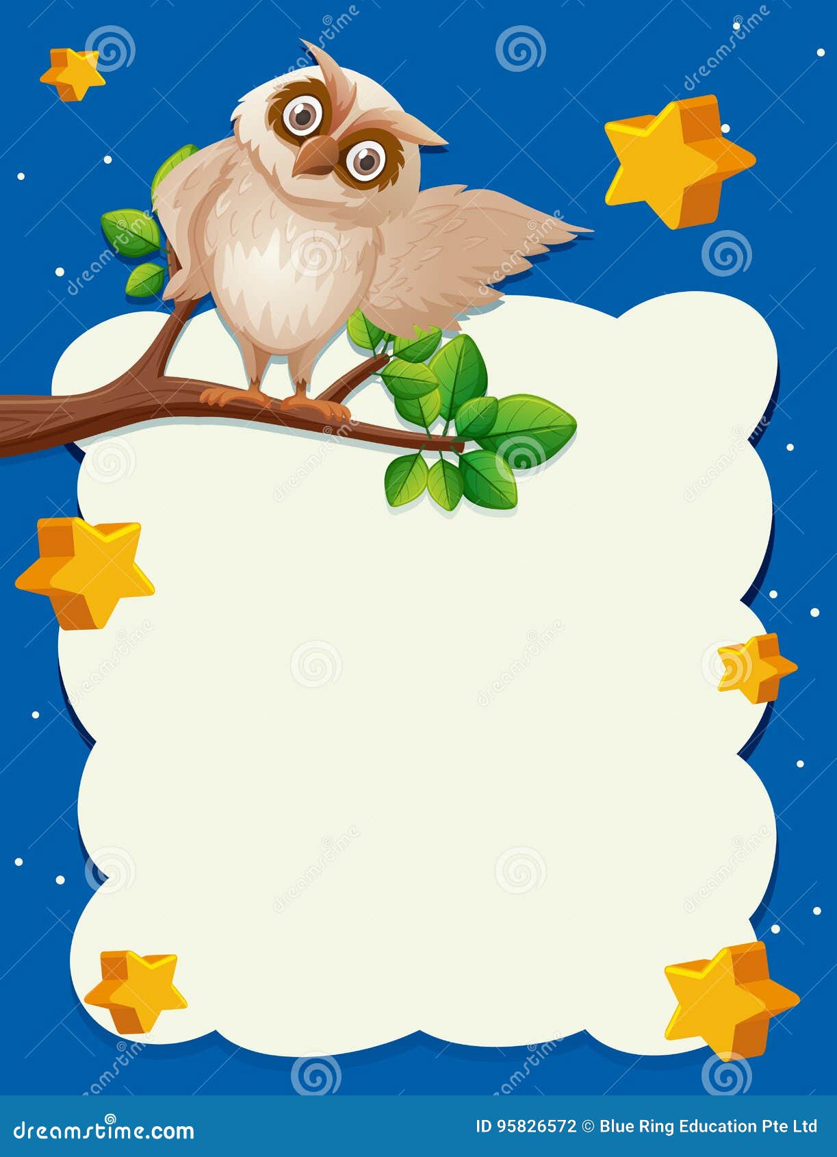 Border Template with Owl on Branch in Background Stock Vector ...