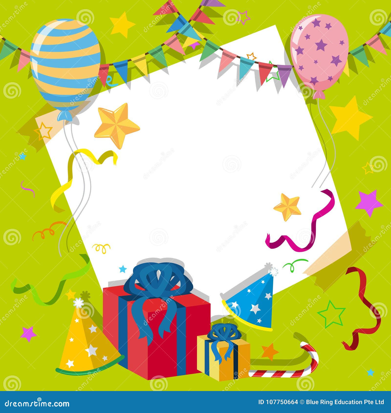 Border Template with Present and Balloons Stock Vector - Illustration ...