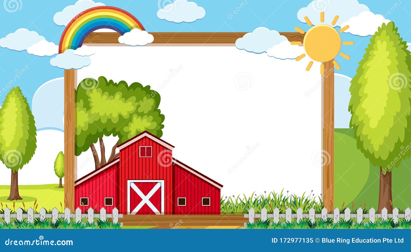 Border Template with Red Barn on the Farm Stock Vector - Illustration ...