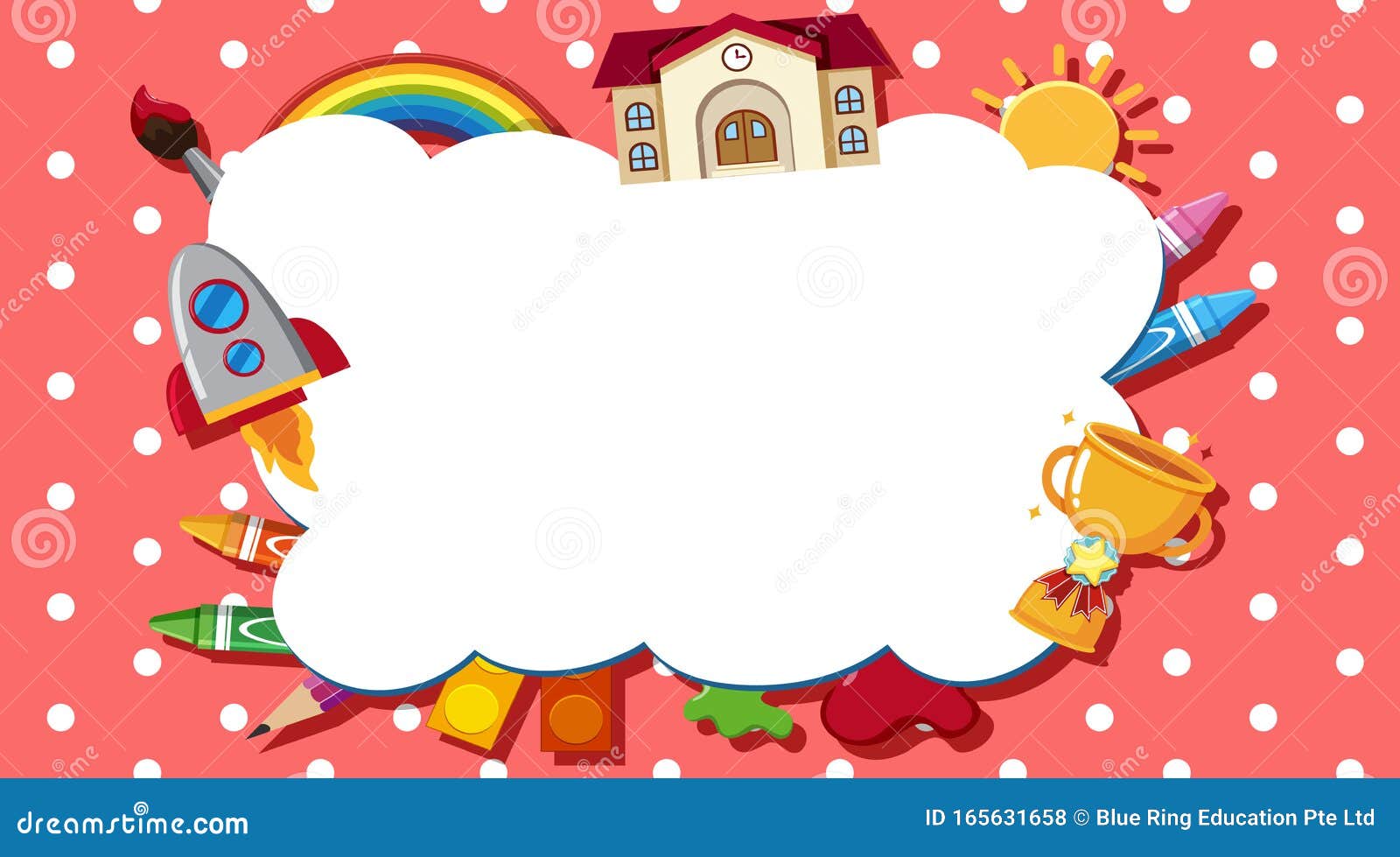 Border Template with School Items on Polka Dot Background Stock ...