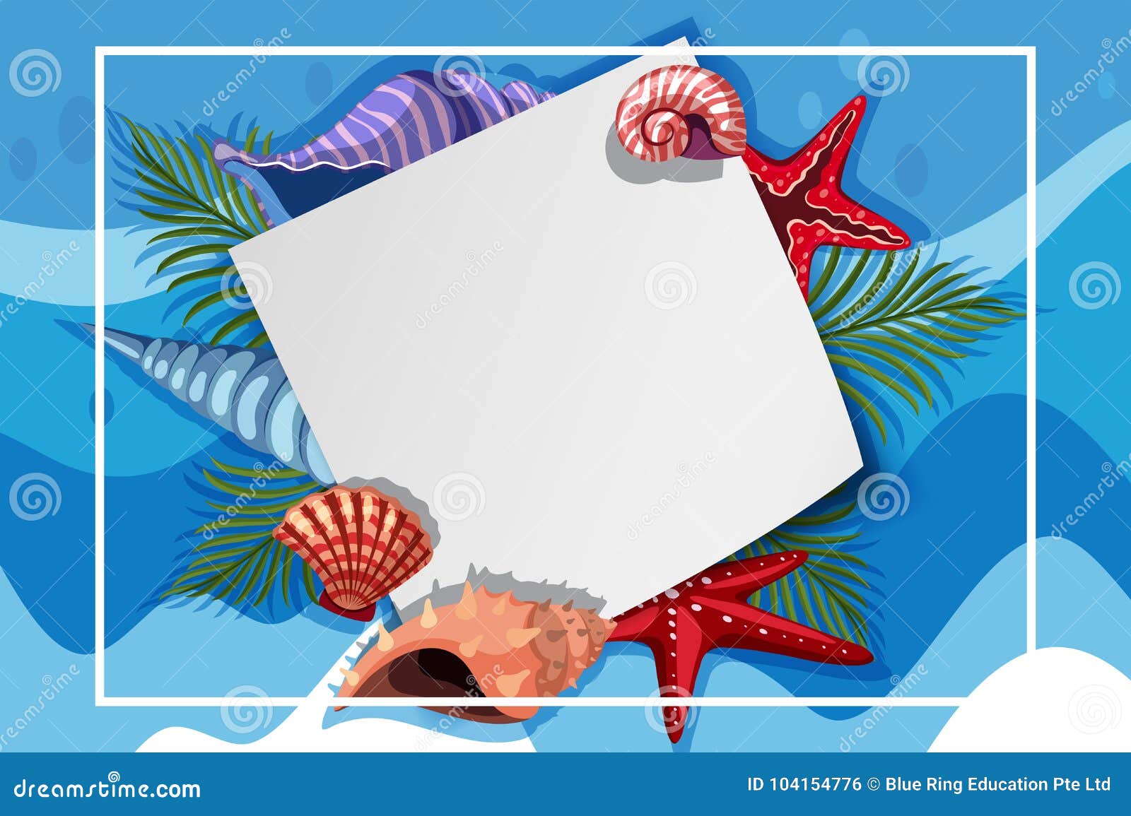 Border Template with Seaweed and Shells Stock Vector - Illustration of ...