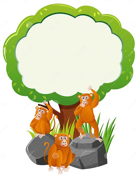 Border Template with Three Monkeys Under Tree Stock Vector ...