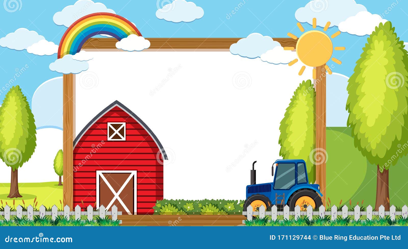 Border Template with Tractor and Barn in Background Stock Illustration ...