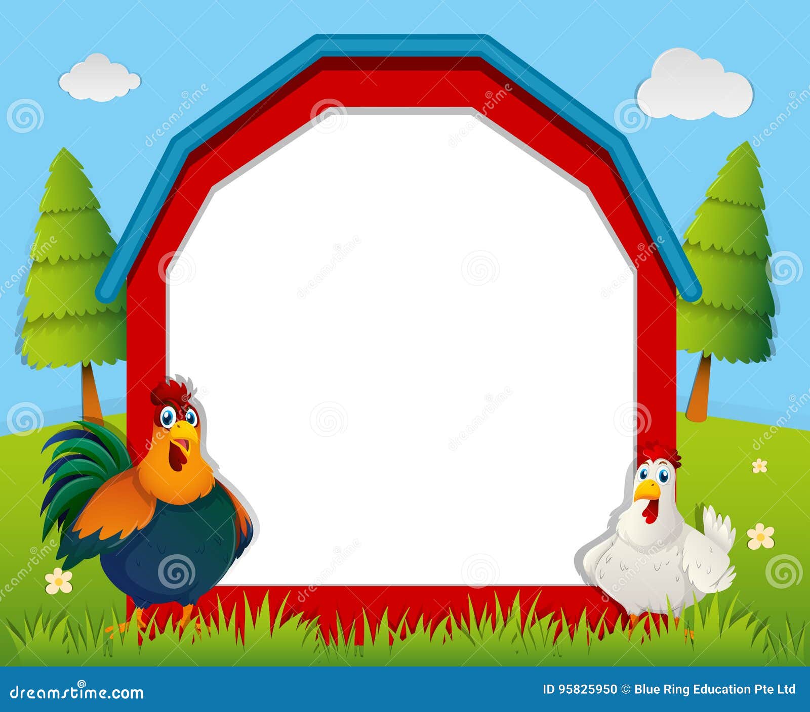 Border Template with Two Chickens Stock Vector - Illustration of ...