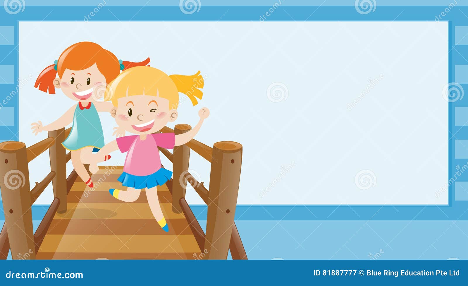 Border Template with Two Girls on the Bridge Stock Vector ...
