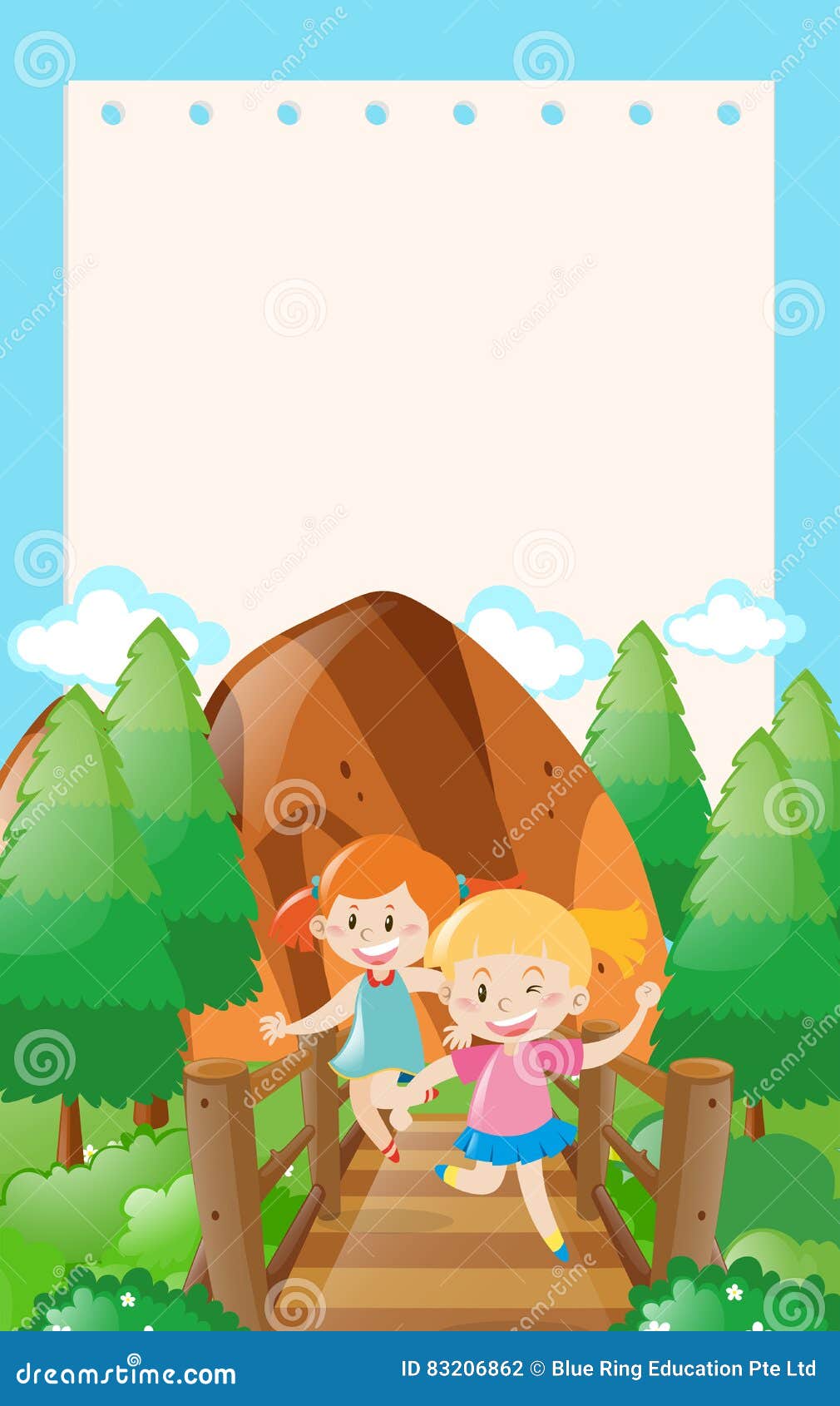 Border Template with Two Girls on the Bridge Stock Vector ...