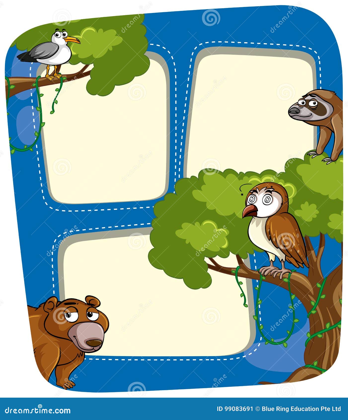 Border Template with Wild Animals in Forest Stock Vector - Illustration ...