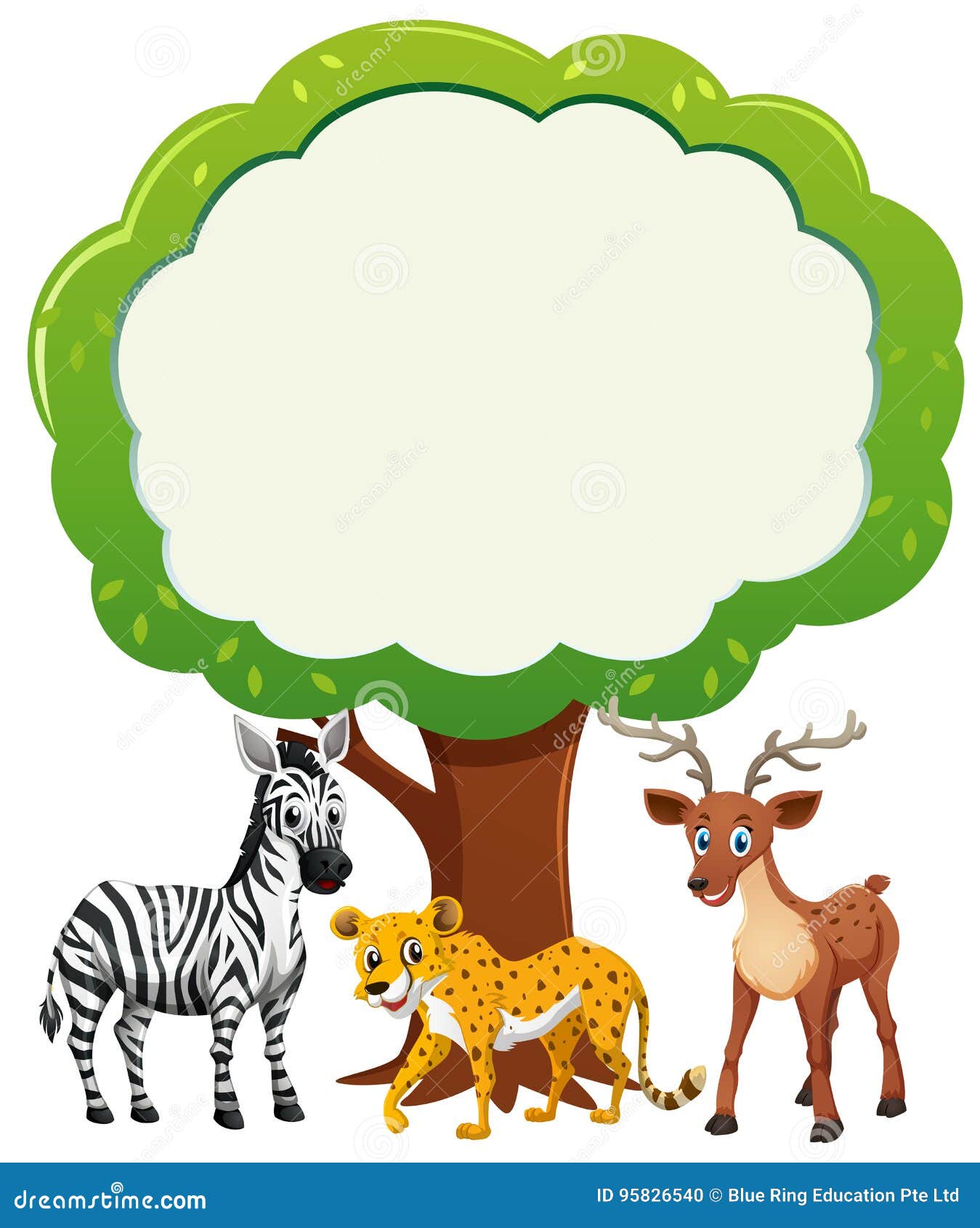 Border Template with Wild Animals Under Tree Stock Vector ...