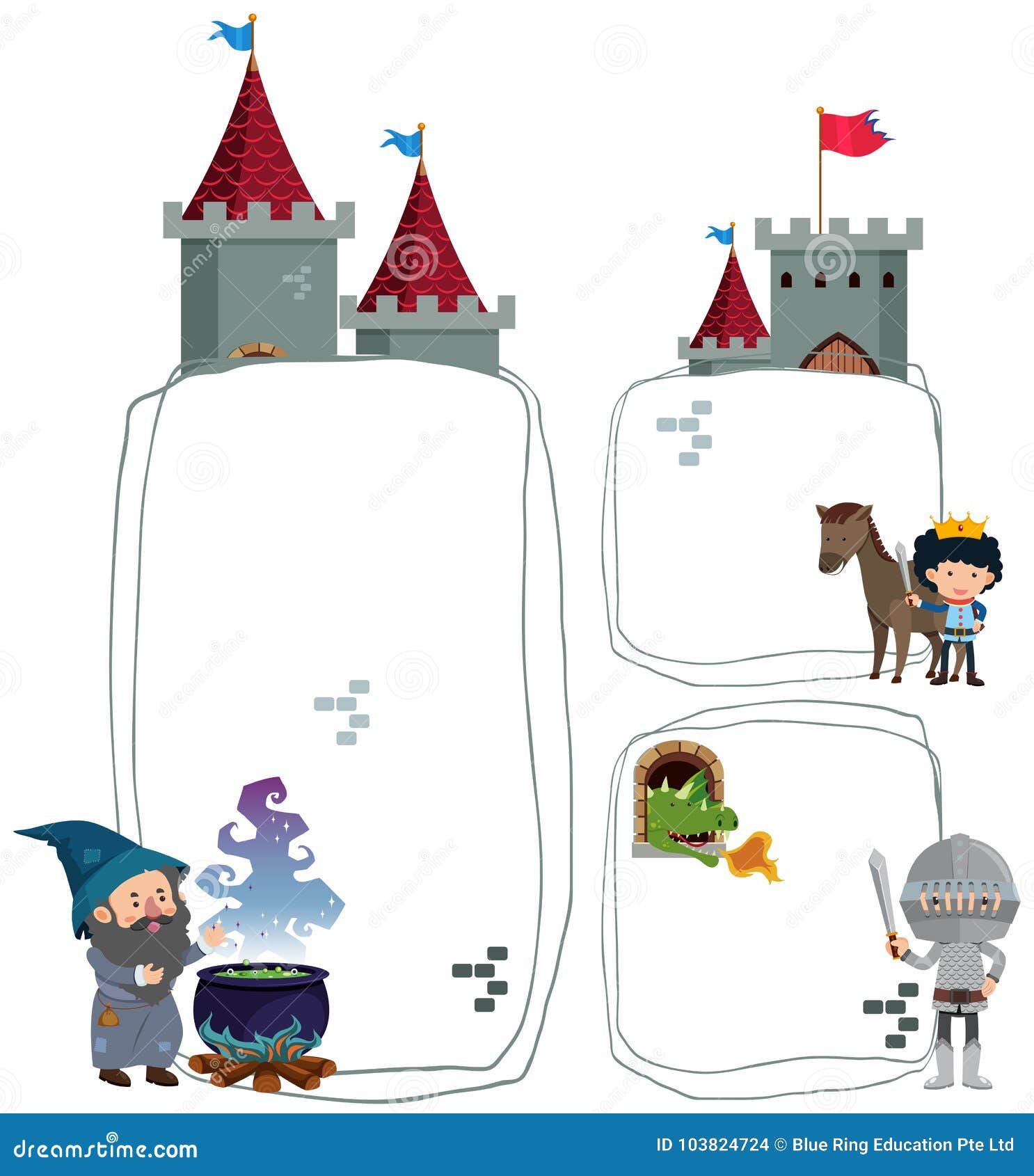 Border Template with Wizard and Knight Stock Vector - Illustration of ...