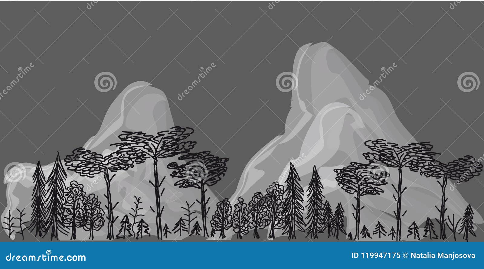 Border from Trees and Mountains on Grey Background Stock Vector ...