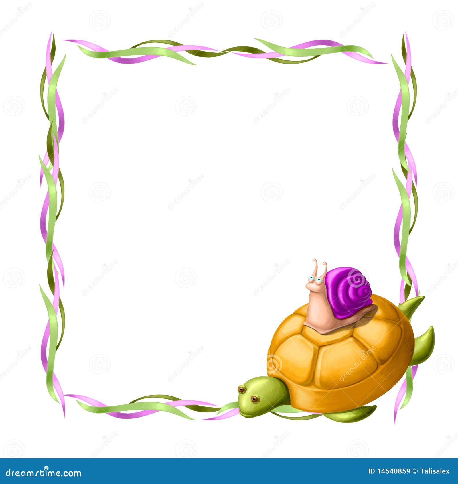 Border with Turtle and Snail Stock Illustration - Illustration of crawl ...