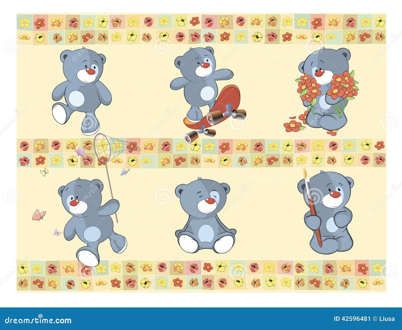 Border for Wallpaper with Stuffed Bear Cubs Stock Vector - Illustration ...