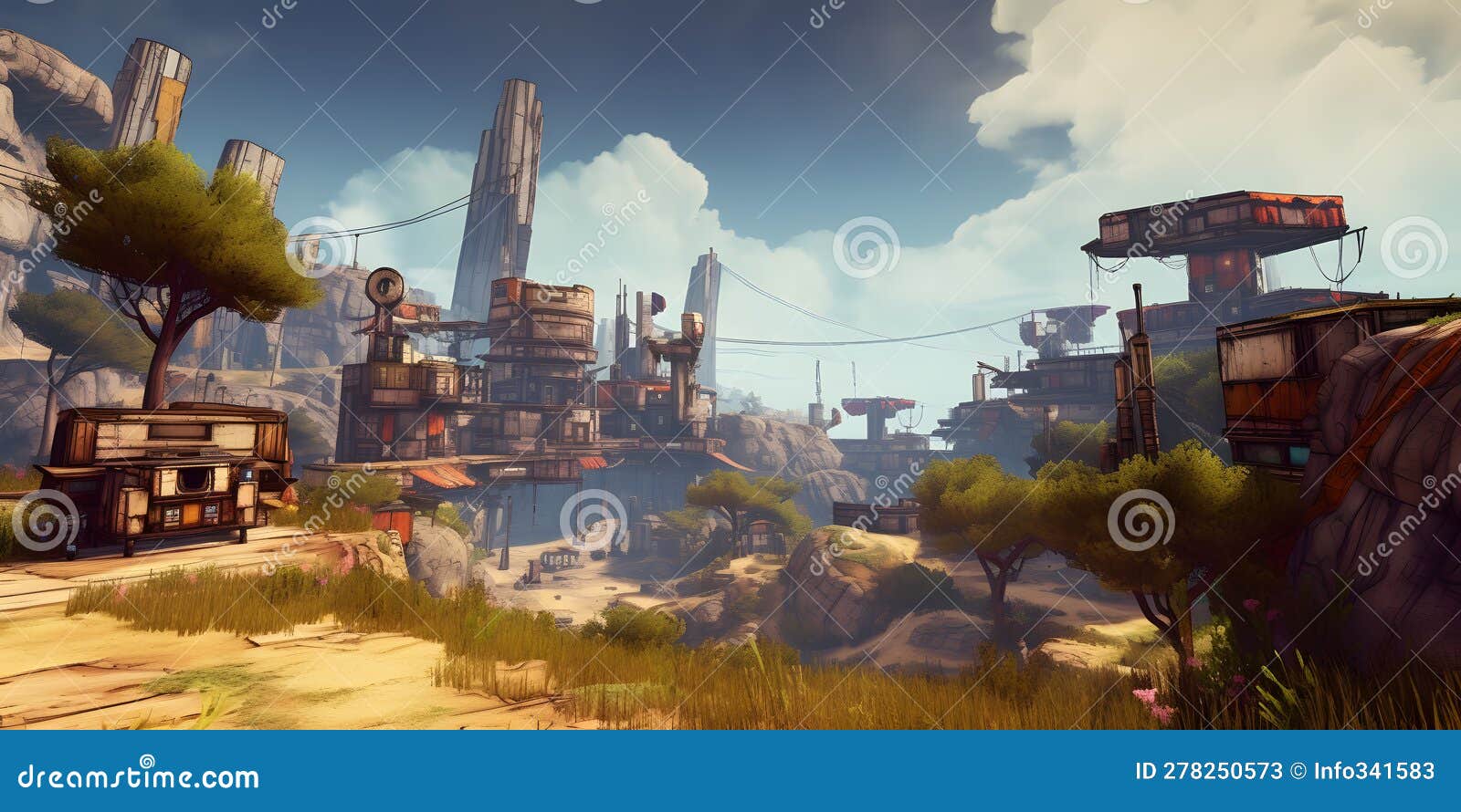Borderlands 2 FPS RPG Post-apocalyptic Generative AI Stock Illustration - Illustration of city ...