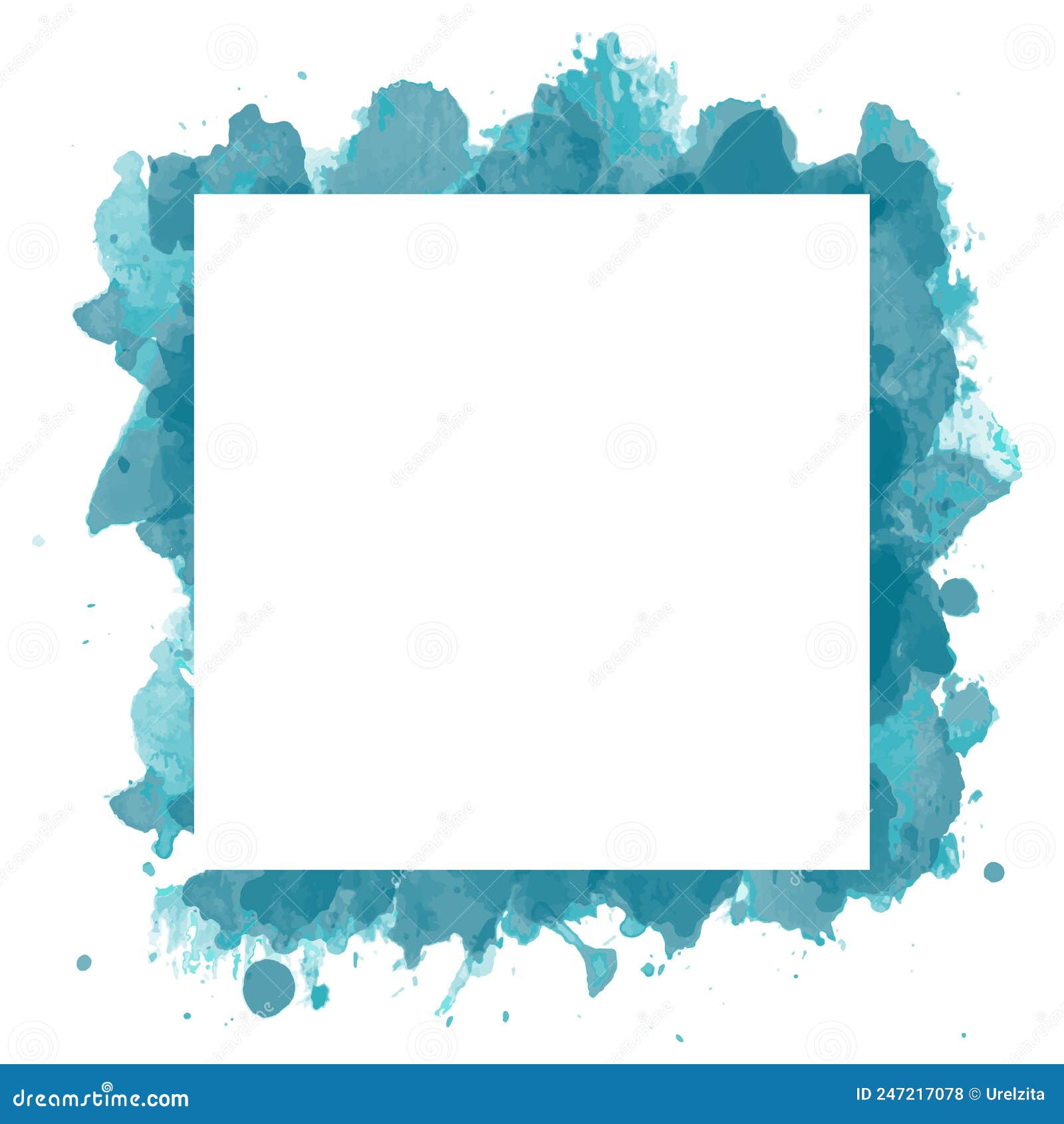 Borderless Light Turquoise Watercolor Frame For Invitation Card Vector ...