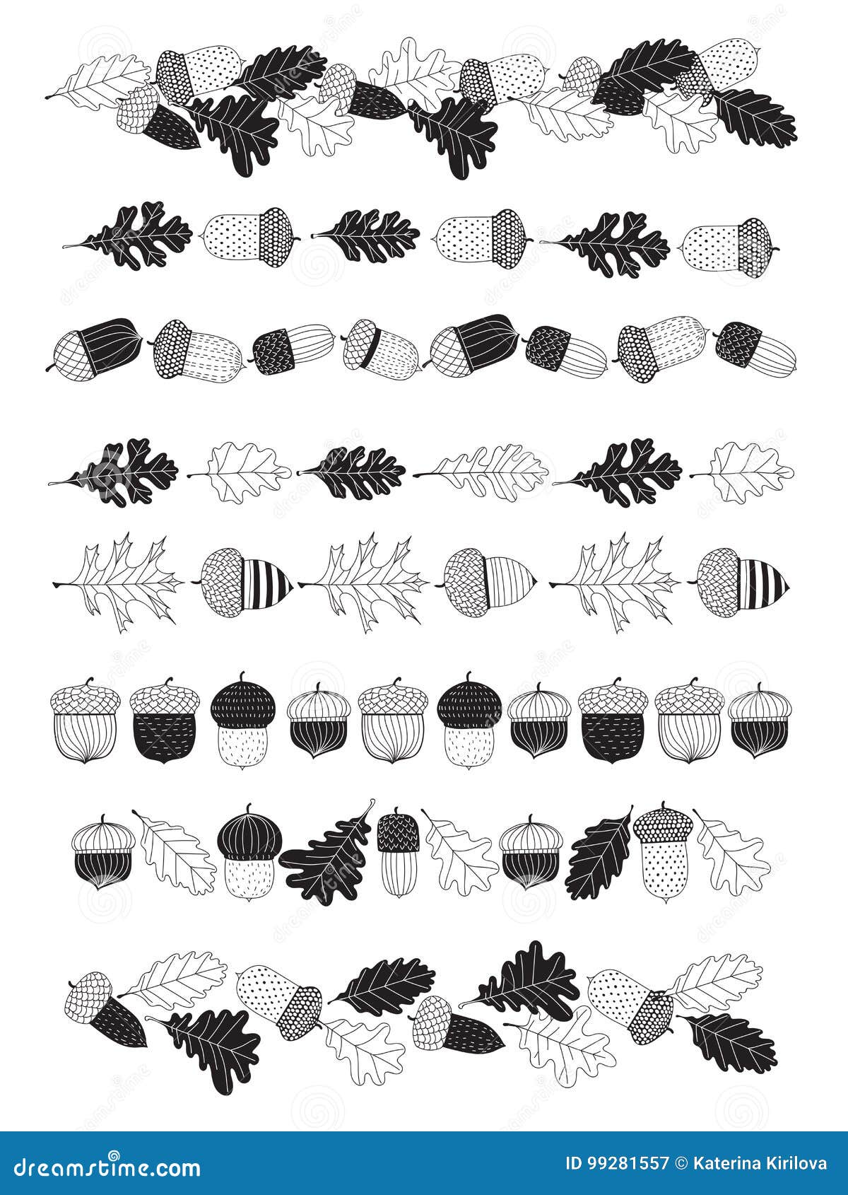 8 Borders with Acorns and Leaves Stock Vector - Illustration of acorn ...