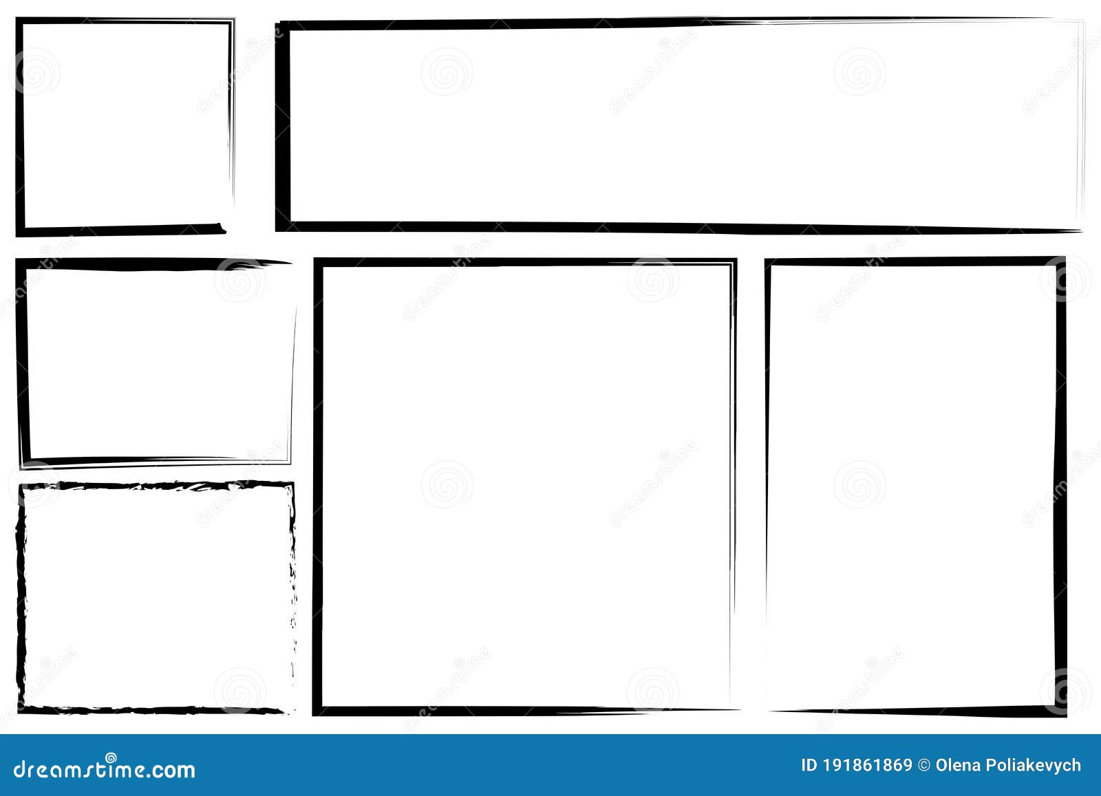 Borders in Grunge Style. Brush Inked Square. Set of Stroke Rectangles ...