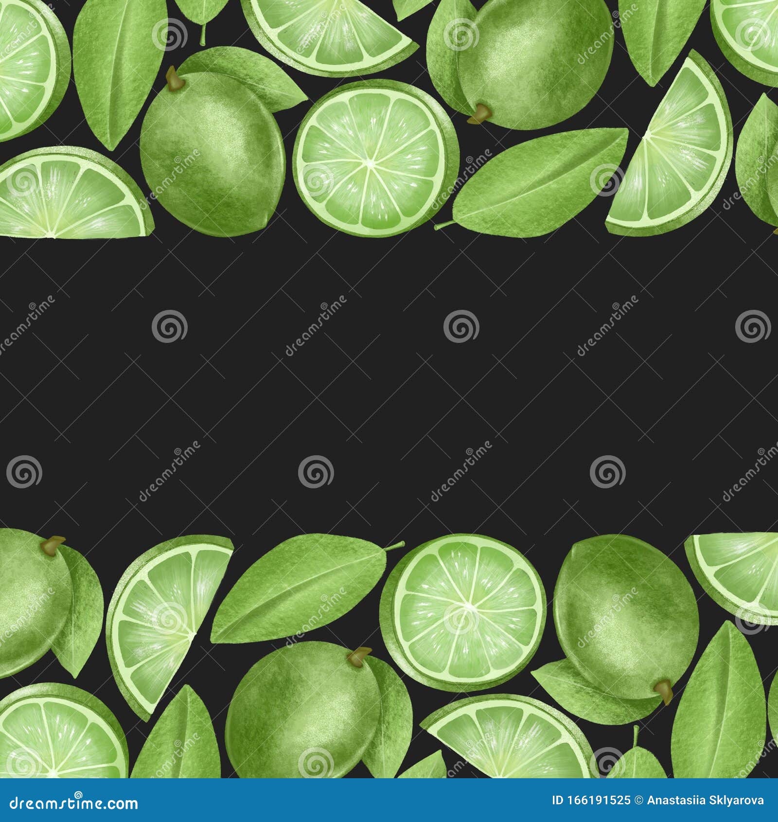 Borders of Hand Drawn Limes Stock Illustration - Illustration of fresh ...