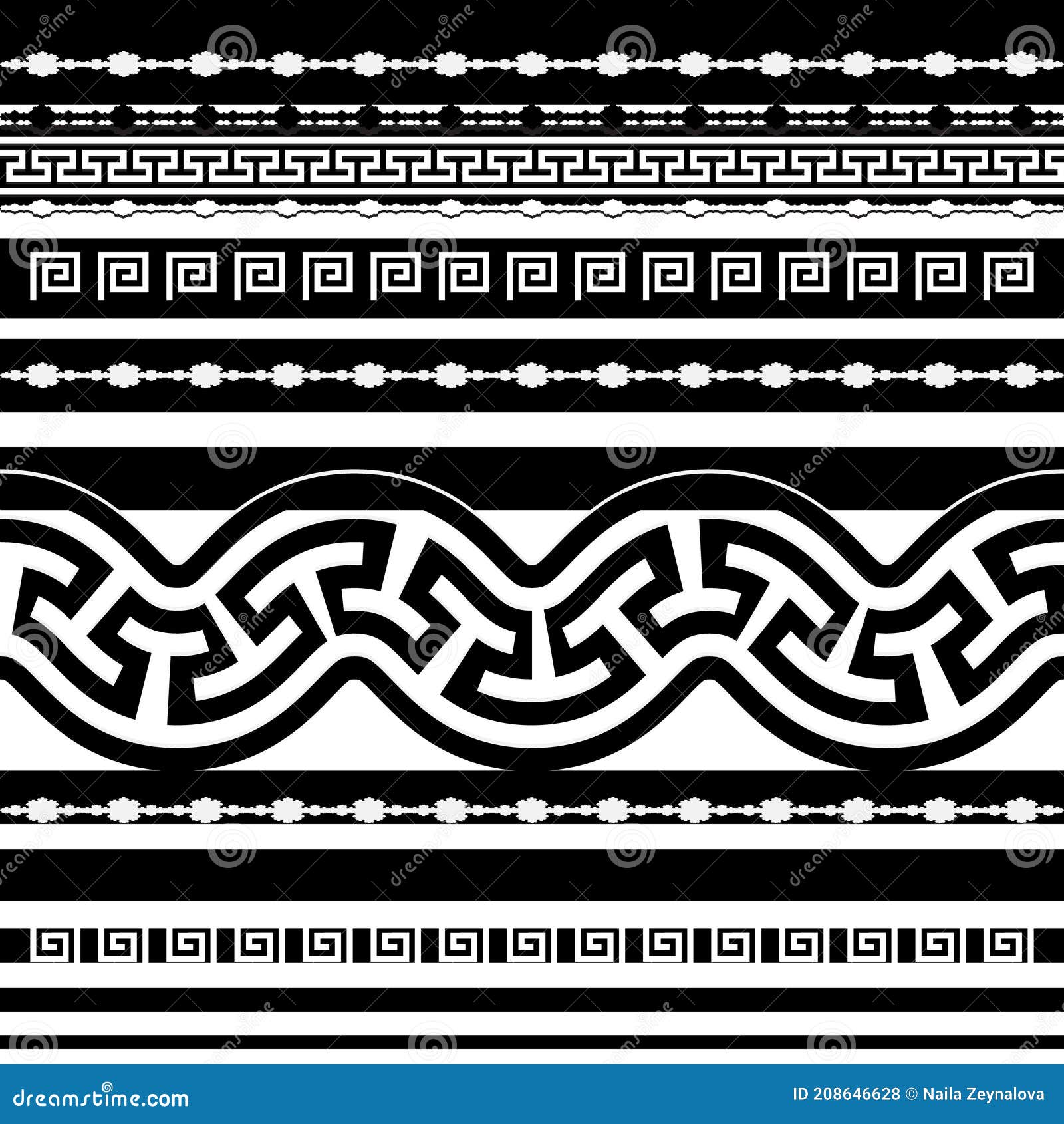 Meander And Wave. Ancient Greek Borders. Set Of Ornaments Royalty-Free ...