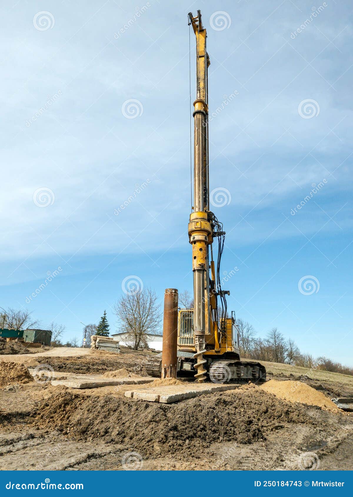 Bore Pile Rig Machine at the Construction Site on Blue Sky Background ...